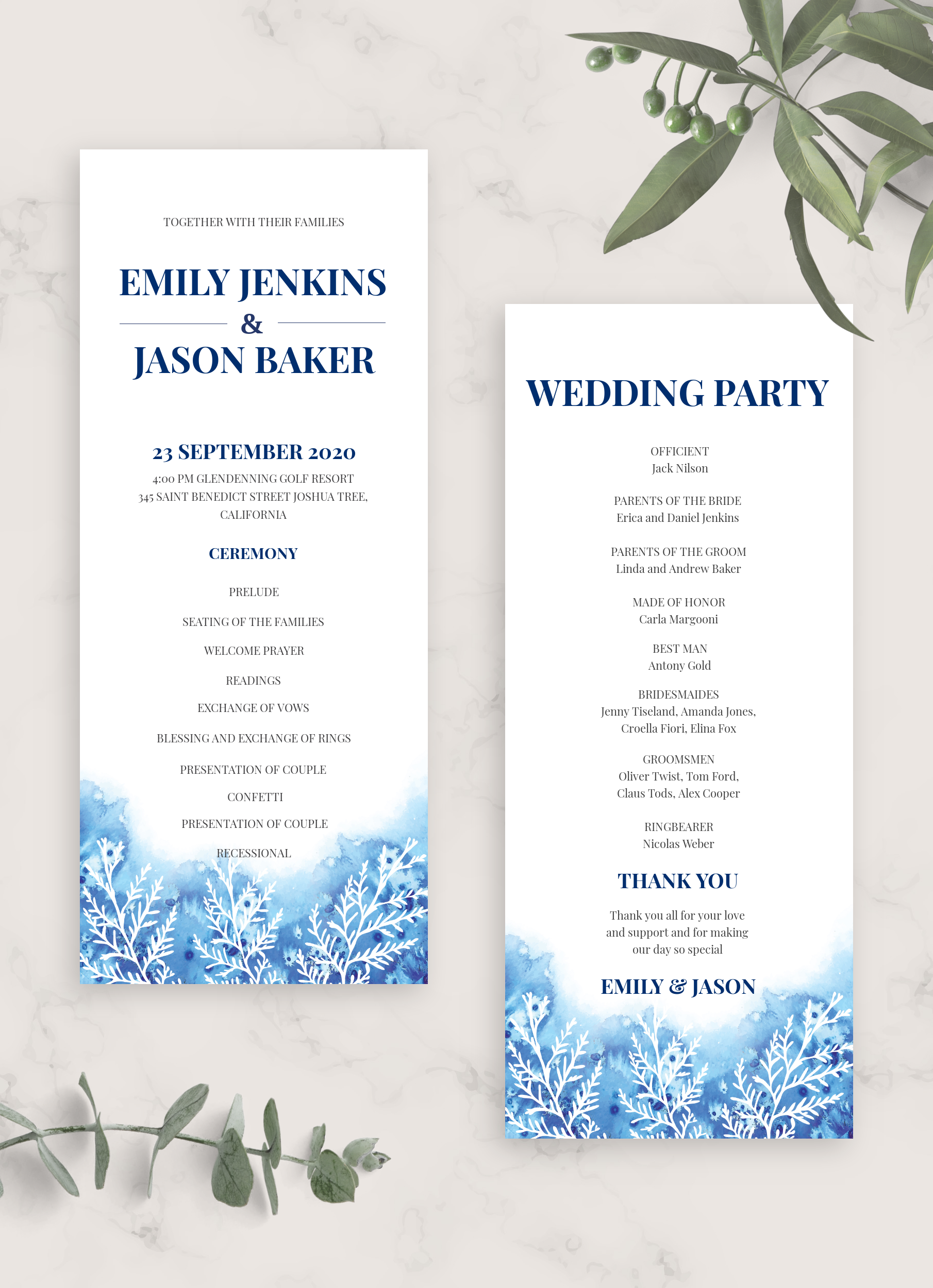 Download Printable Frosty Winter Wedding Program Card PDF