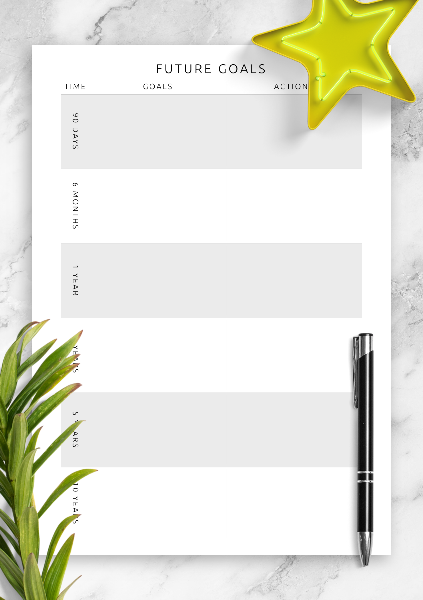 Download Printable Future Financial Goals Template PDF