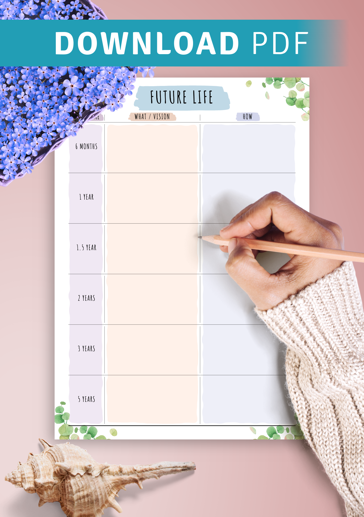 Download Printable Future Life Goals - Floral Style PDF