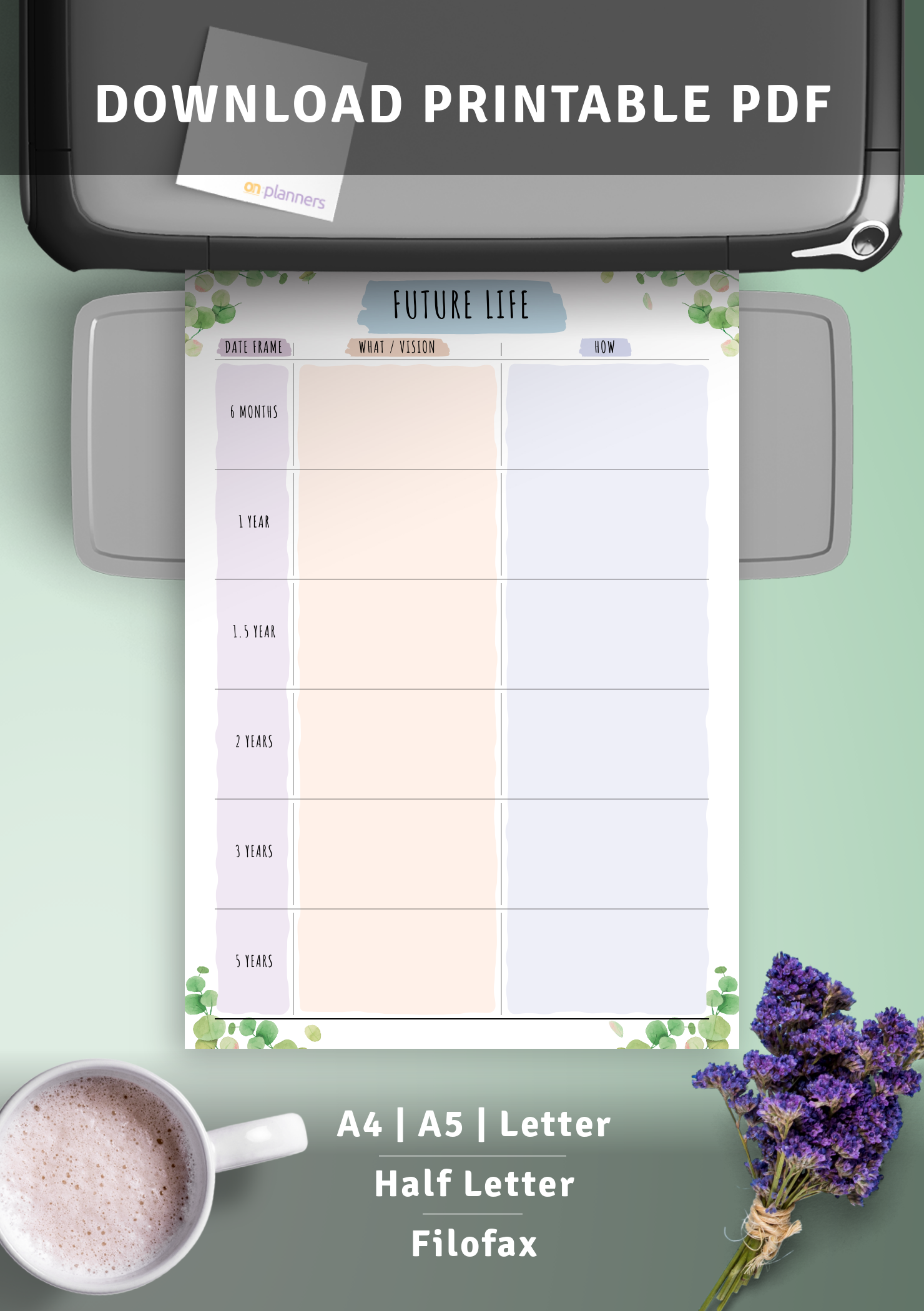 Download Printable Future Life Goals - Floral Style PDF