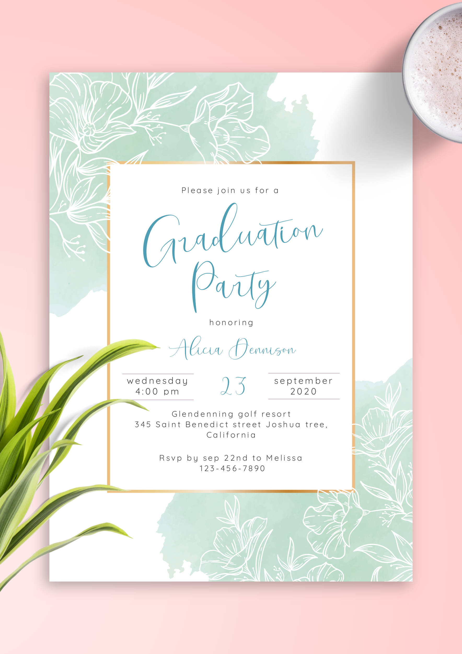 Download Printable Gentle Floral Graduation Invitation PDF