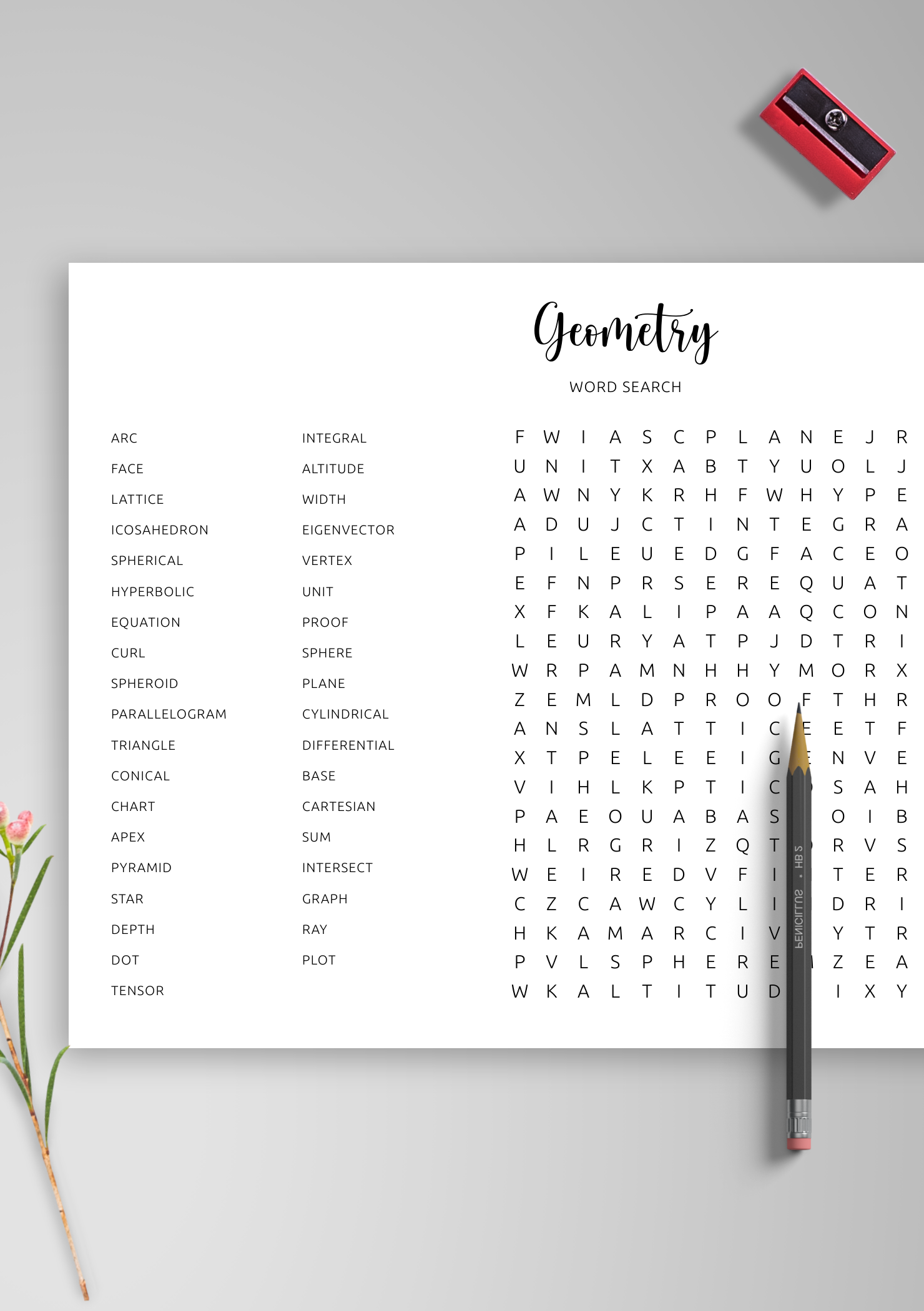 Download Printable Geometry Word Search in PDF