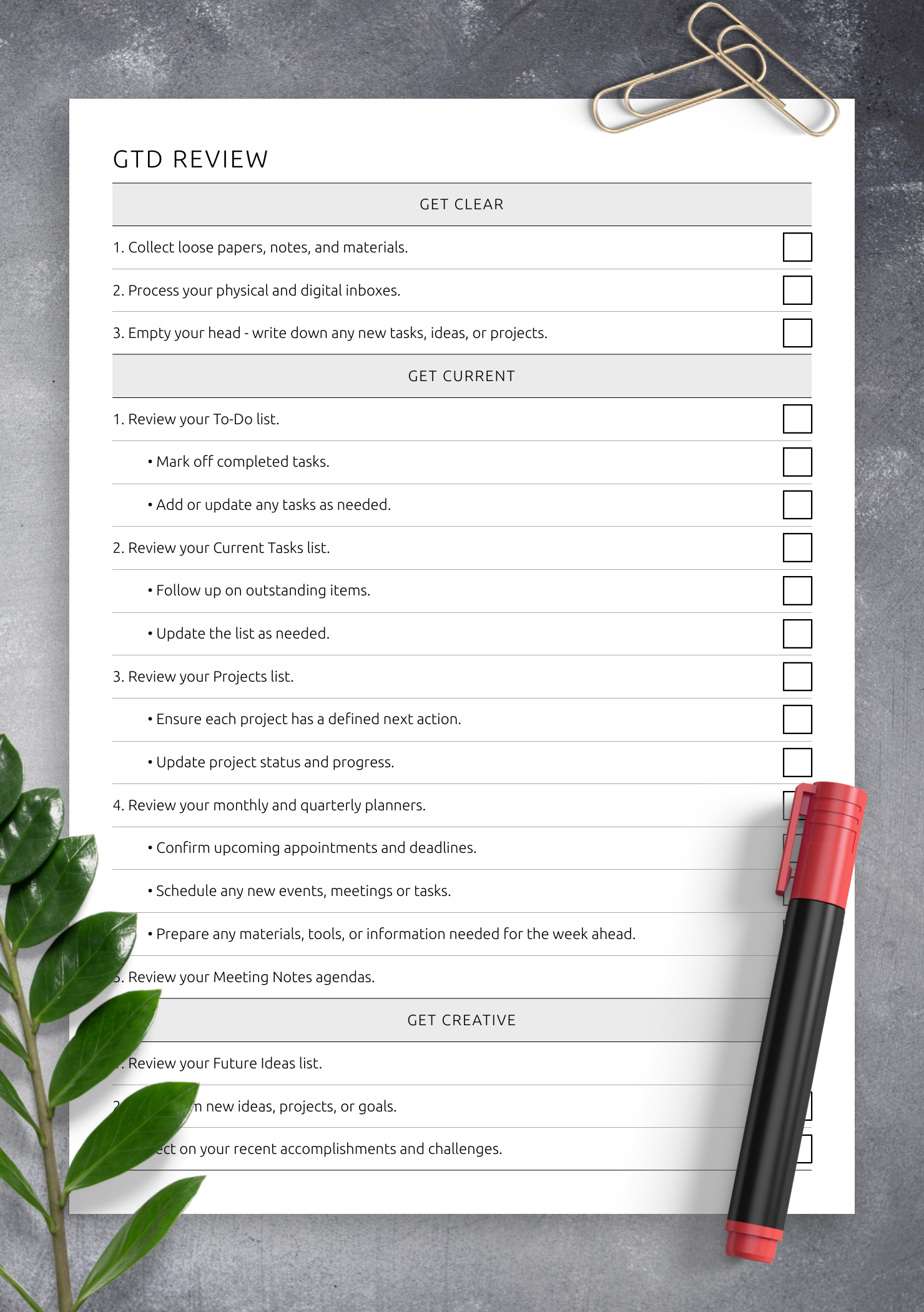 Download Printable Get Things Done Review Template PDF