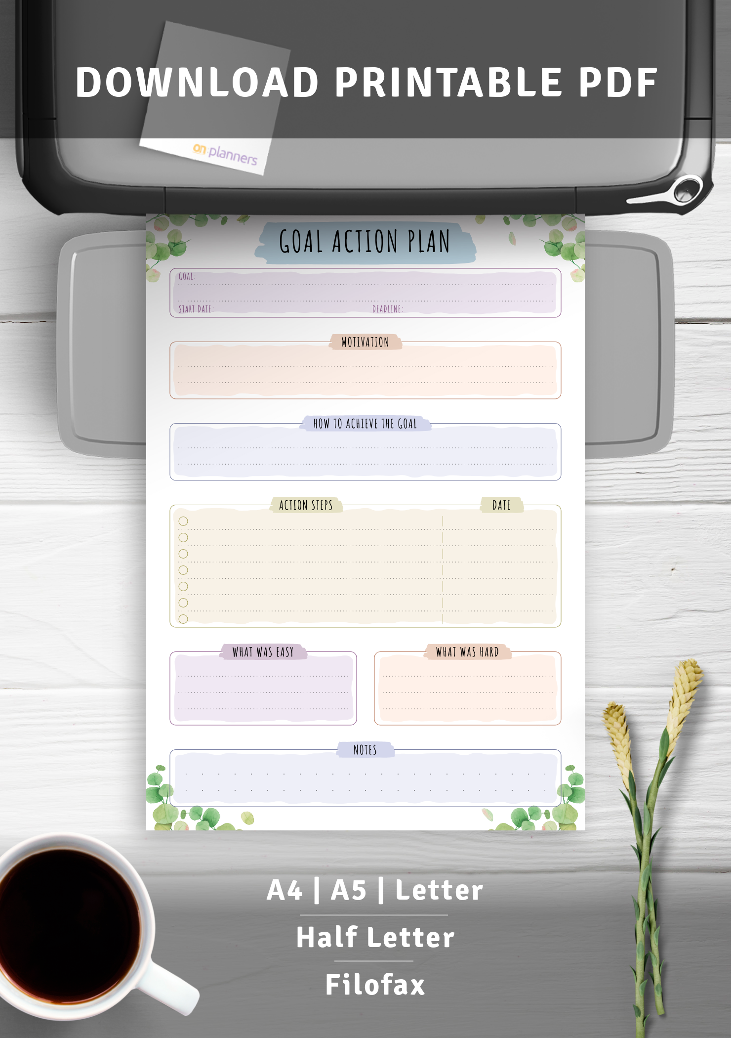 Download Printable Goal Action Plan - Floral Style PDF