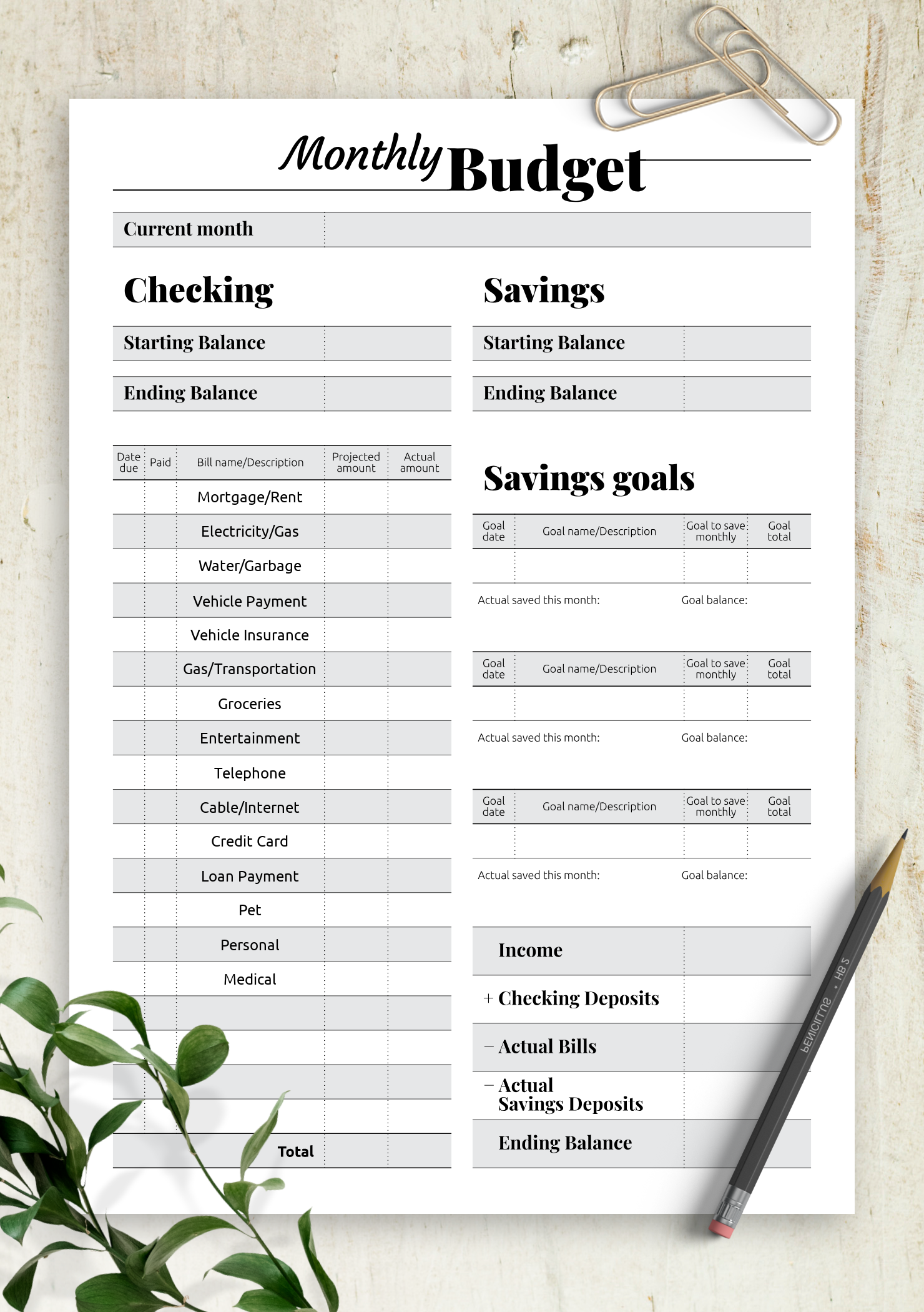 Download Printable Goal oriented Budget Template PDF