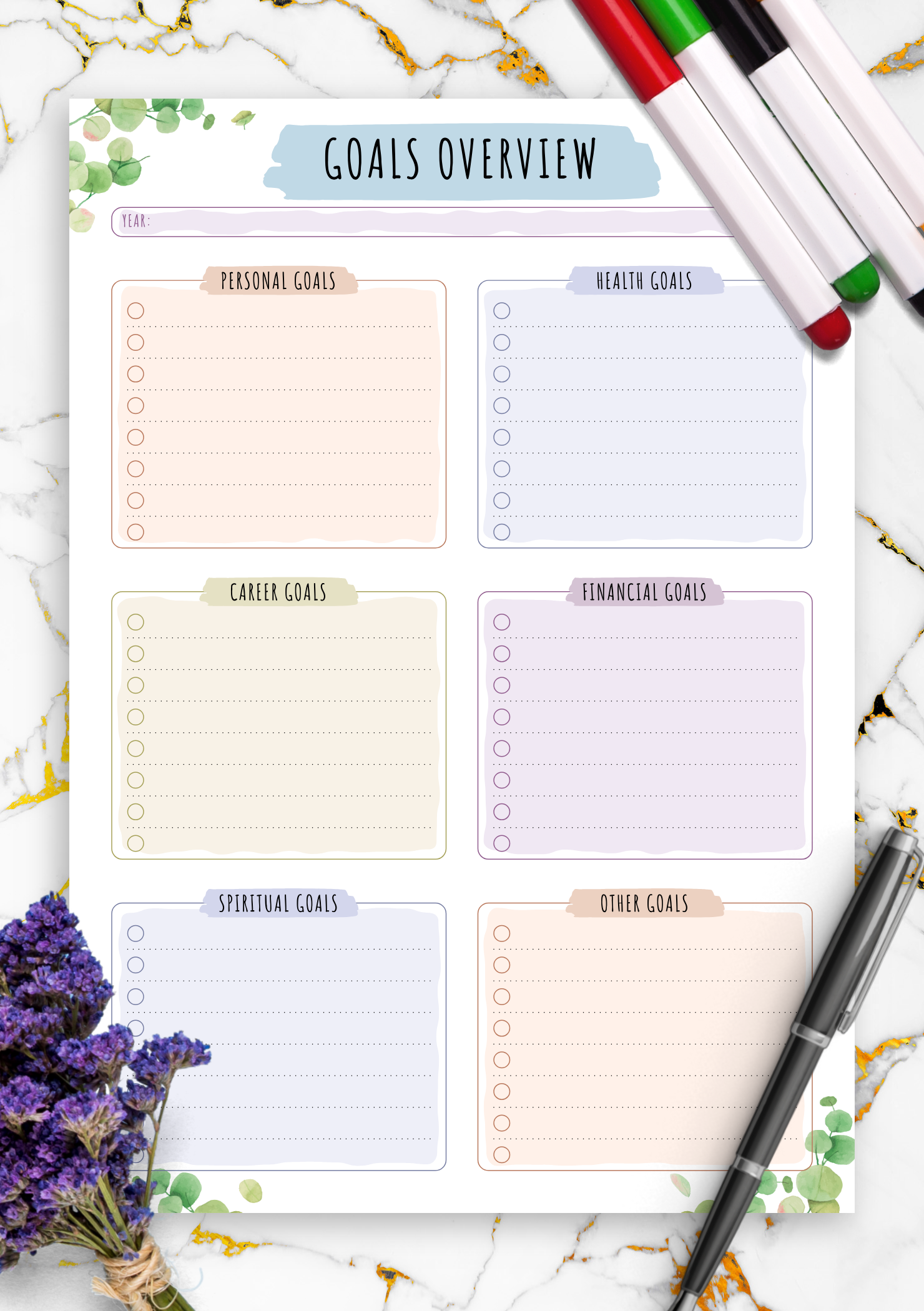 Download Printable Goals Overview - Floral Style PDF
