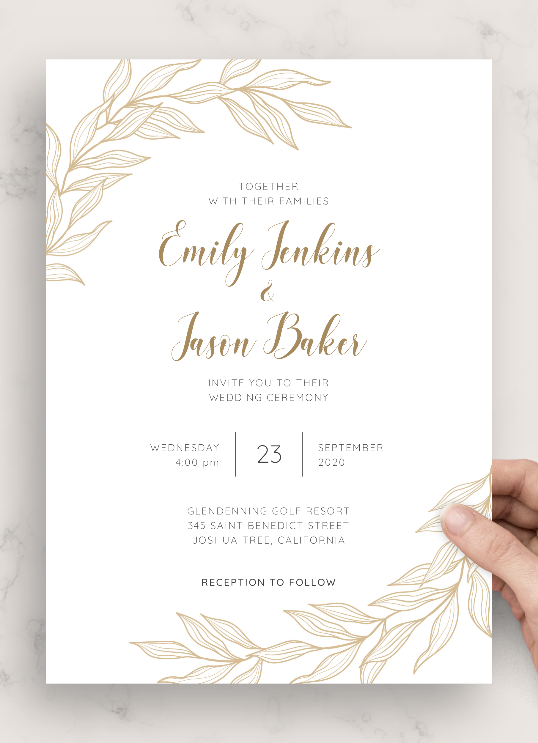 Download Printable Golden Elegant Wedding Invitation Suite PDF