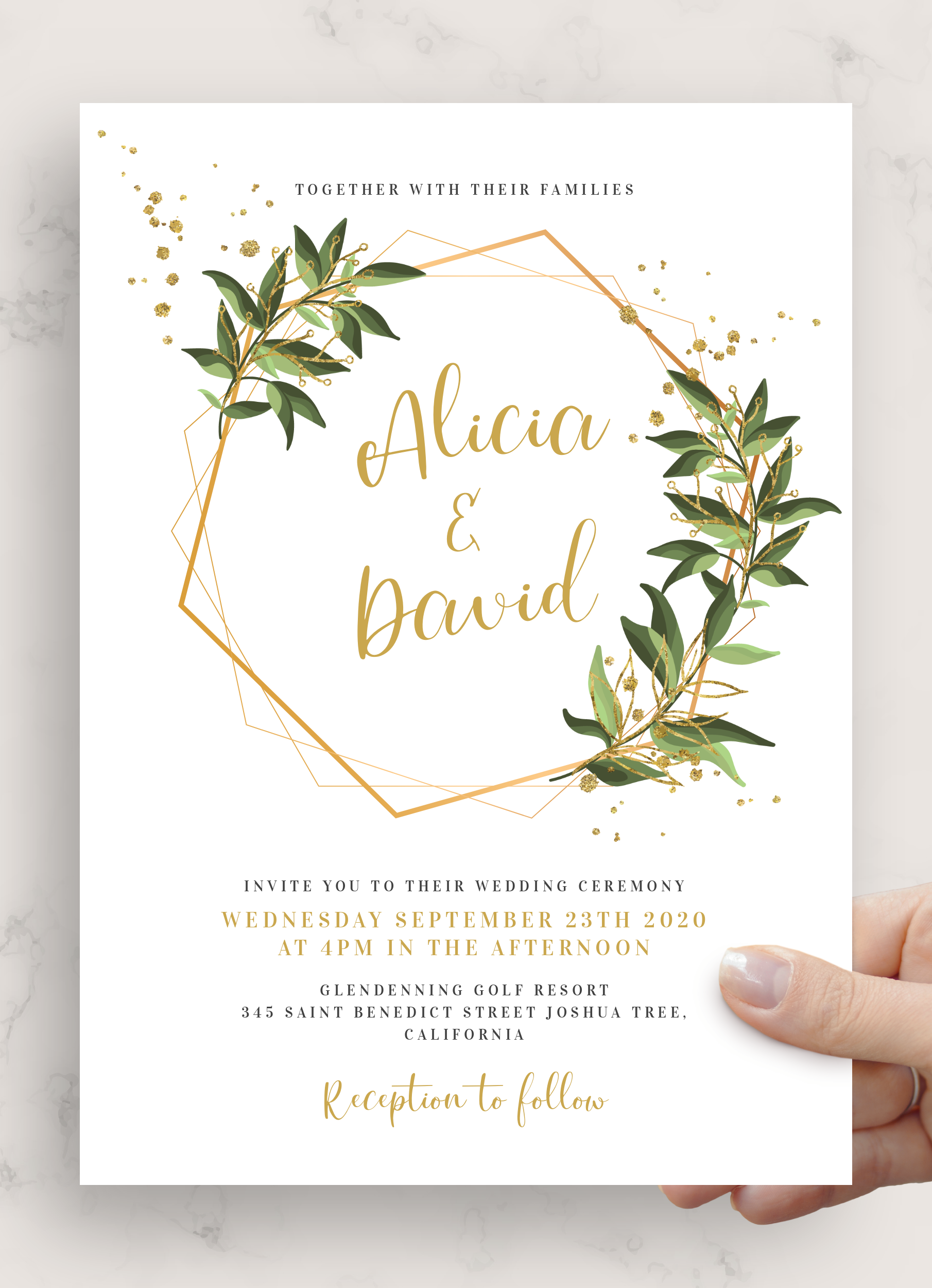 Download Printable Greenery Geometric Wedding Invitation PDF