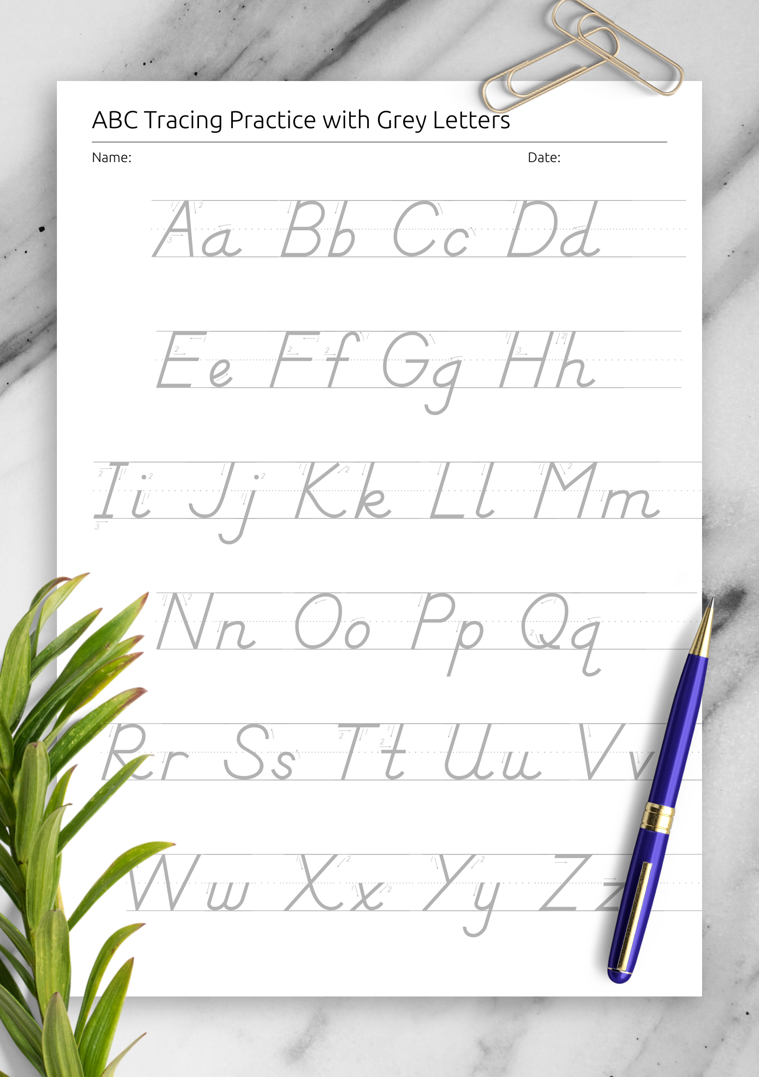 Download ABC Grey Letter Tracing for Kids Printable PDF