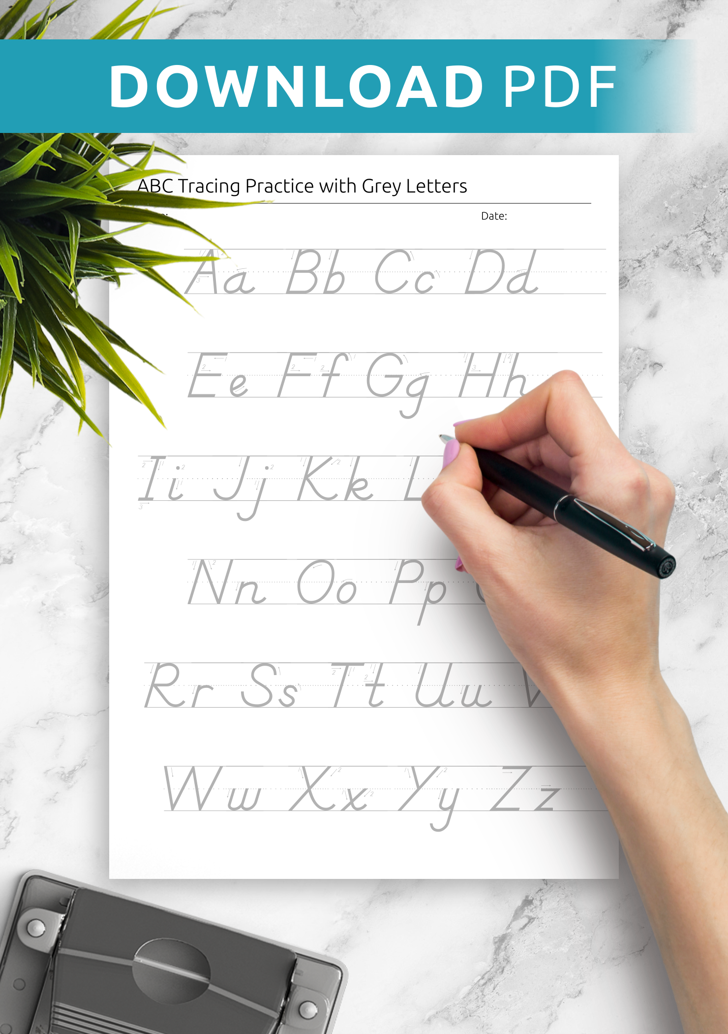 Download ABC Grey Letter Tracing for Kids Printable PDF