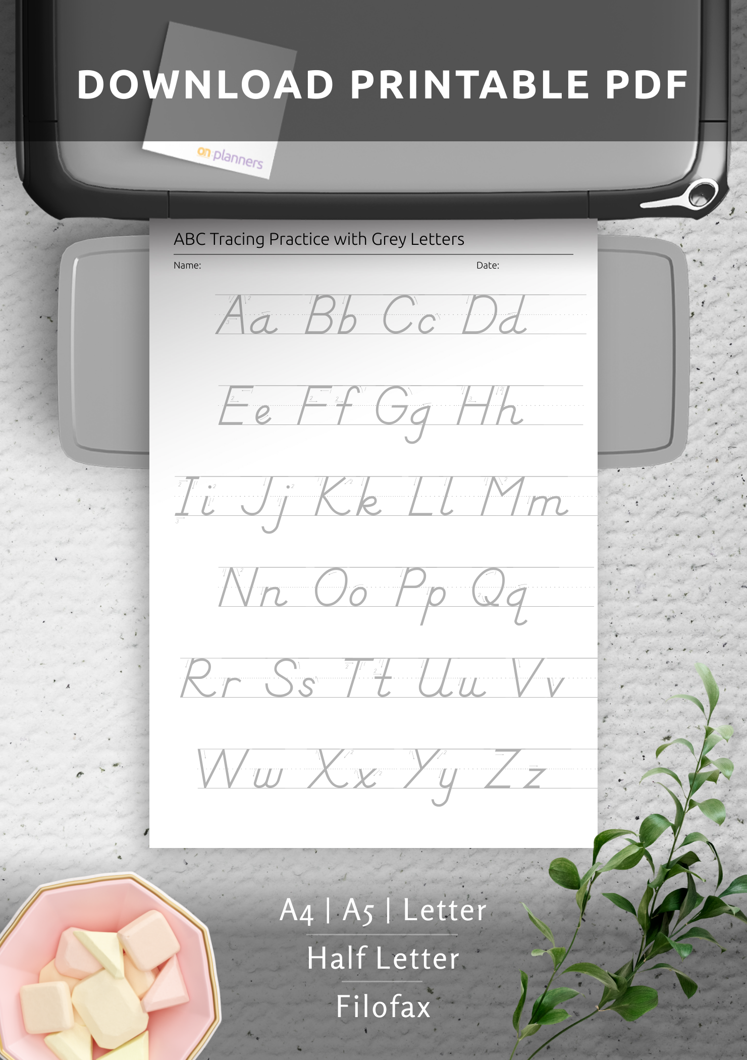 Download ABC Grey Letter Tracing for Kids Printable PDF