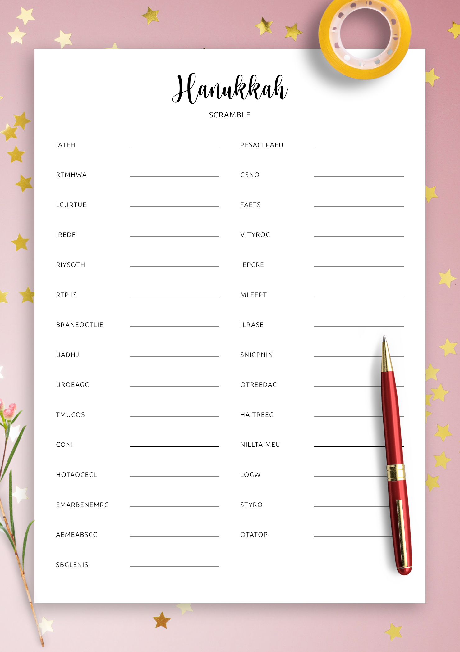 Download Printable Hanukkah Word Scramble PDF