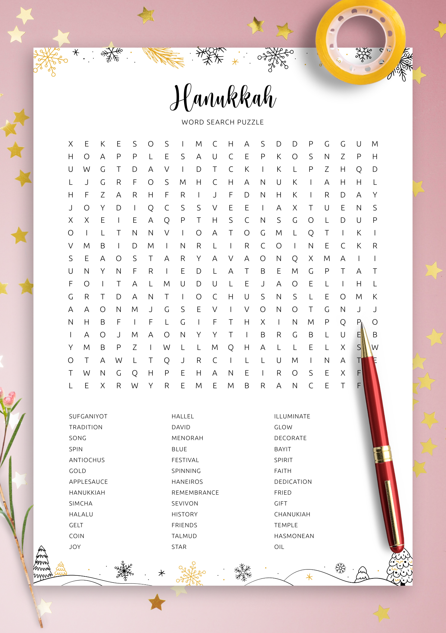 Download Hanukkah Word Search Printable in PDF