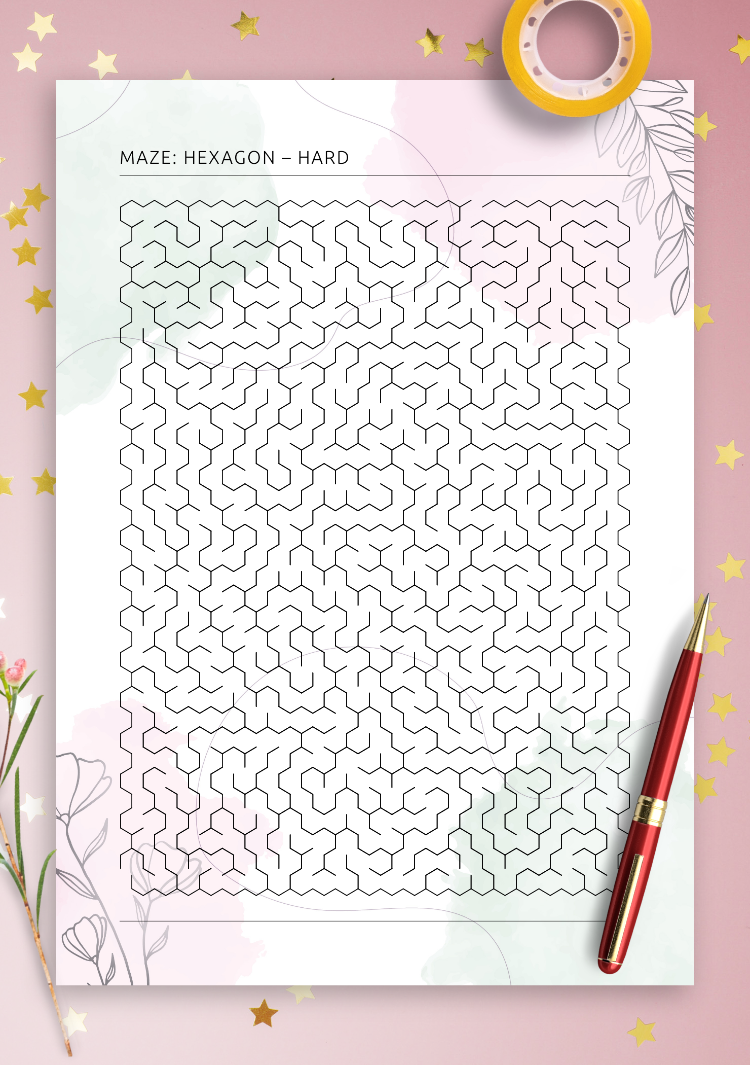 Download Printable Hard Hexagon Maze PDF
