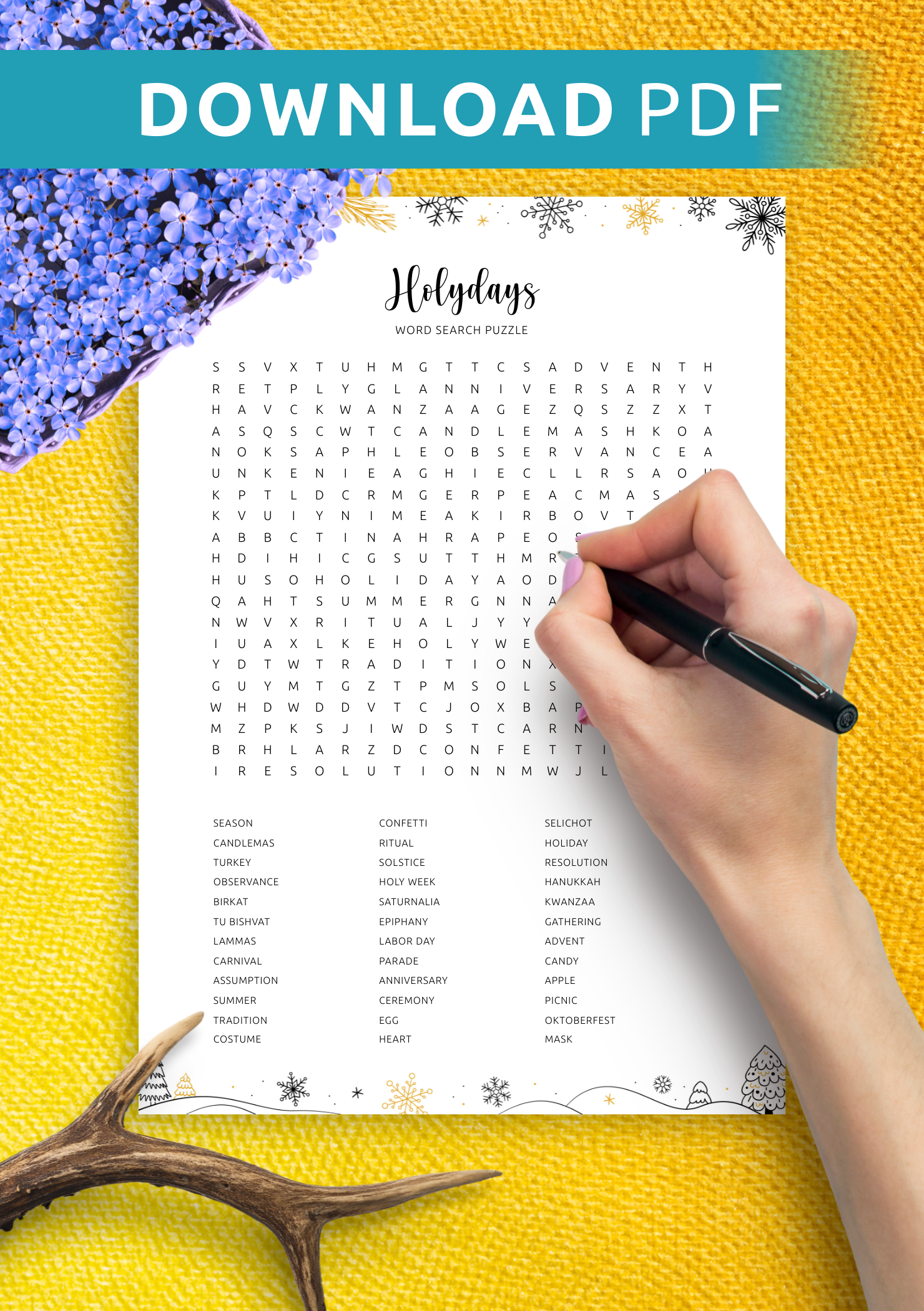 Download Printable Holidays Word Search Template PDF