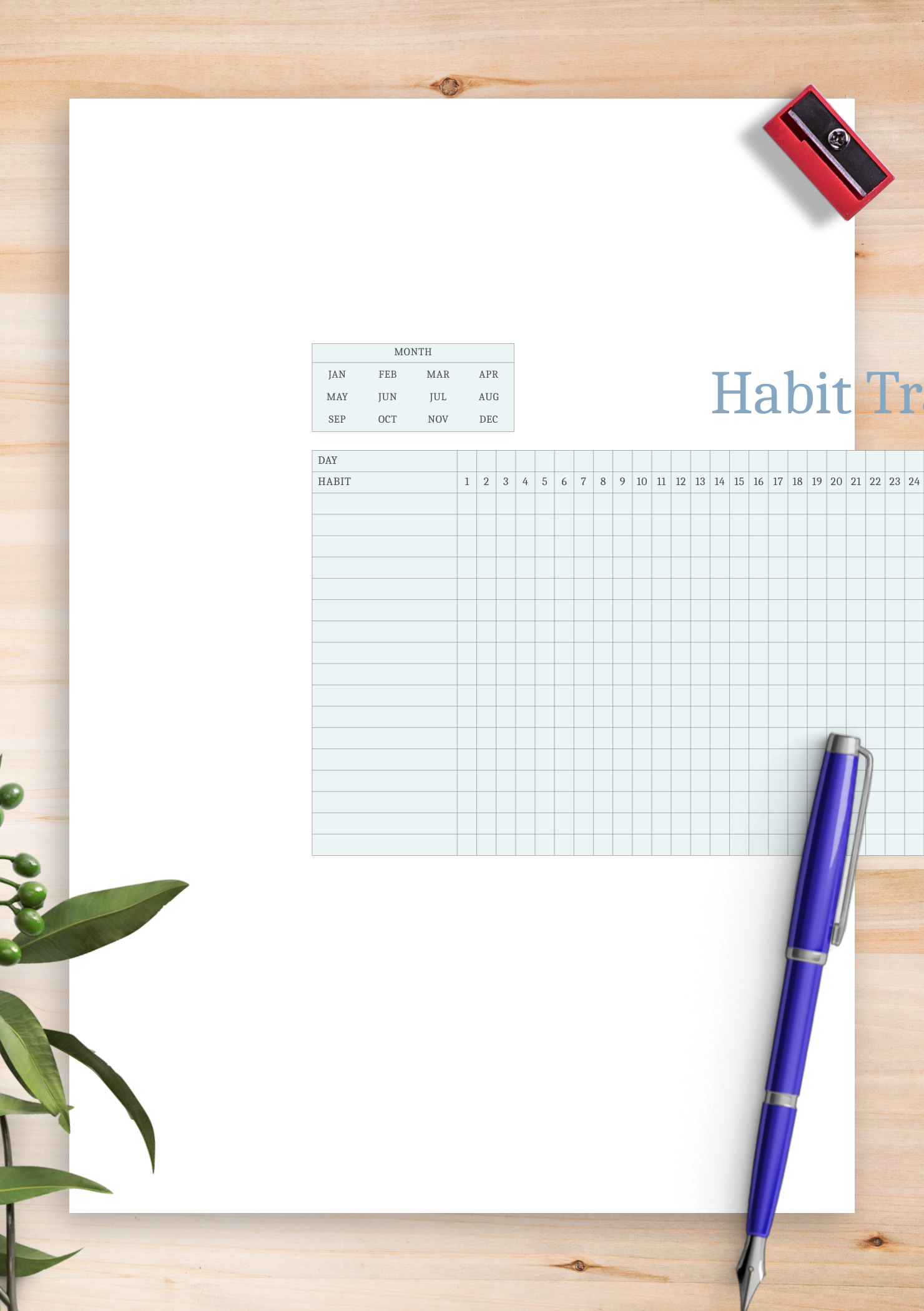 Download Printable Horizontal Habit Tracker Template PDF
