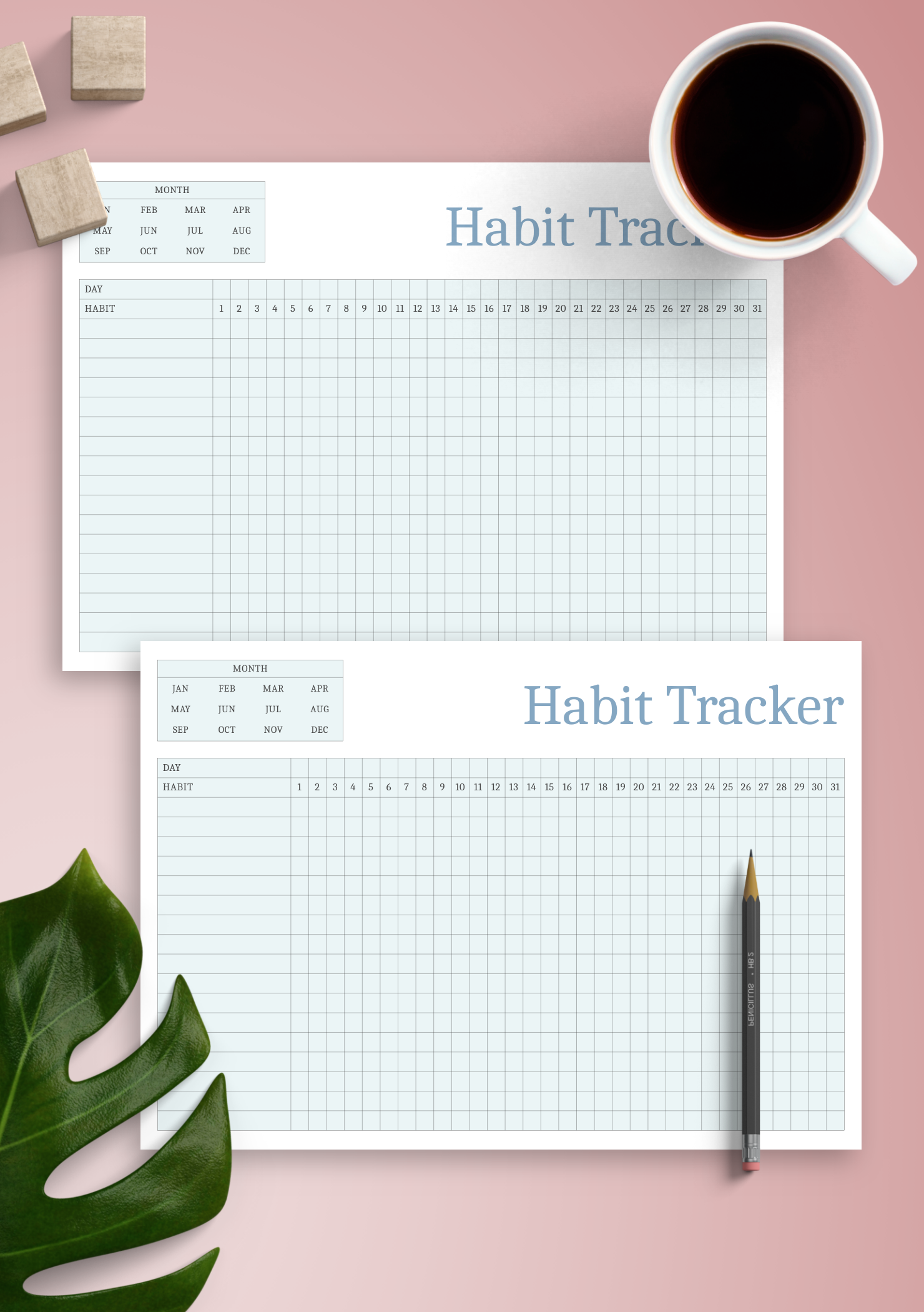 Download Printable Horizontal Habit Tracker Template PDF
