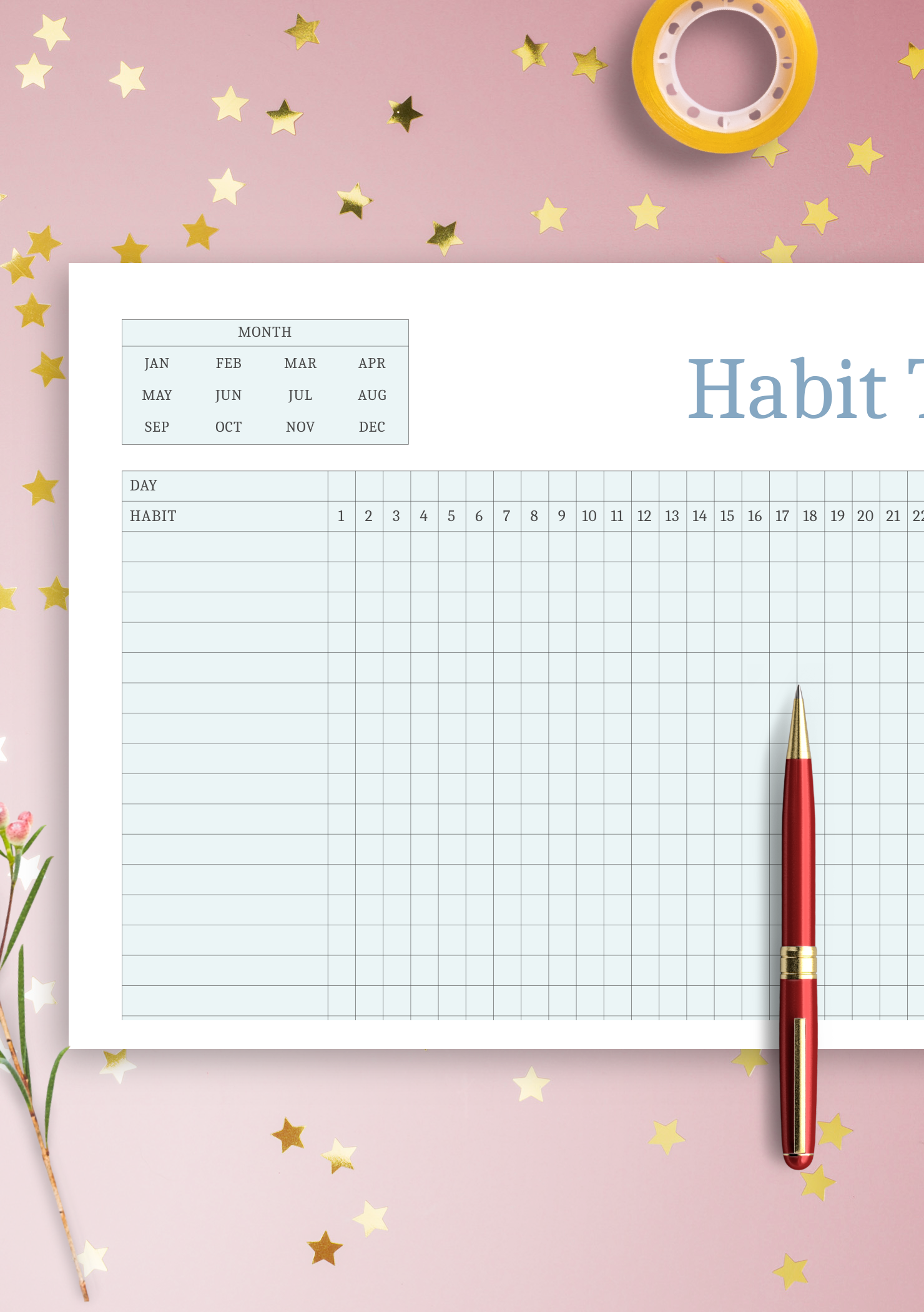 Download Printable Horizontal Habit Tracker Template PDF