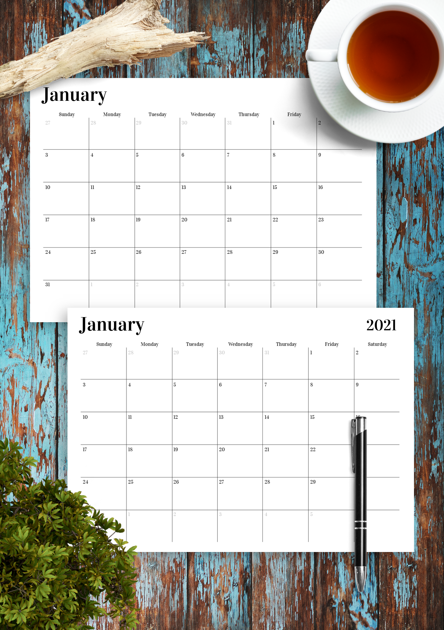 Download Printable Horizontal Monthly Calendar PDF