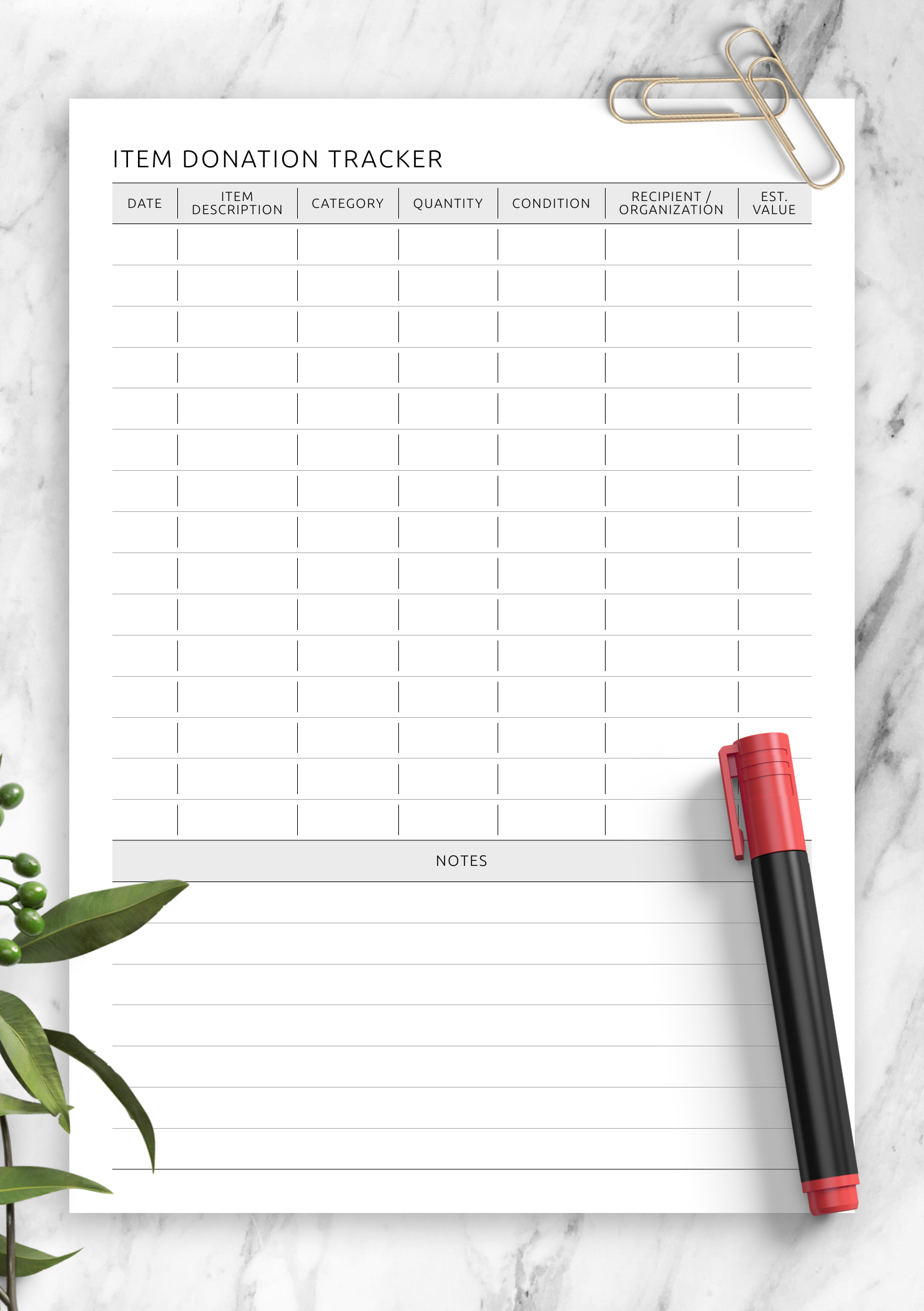 Item Donation Tracker PDF: Get Printable or Digital Template for ...