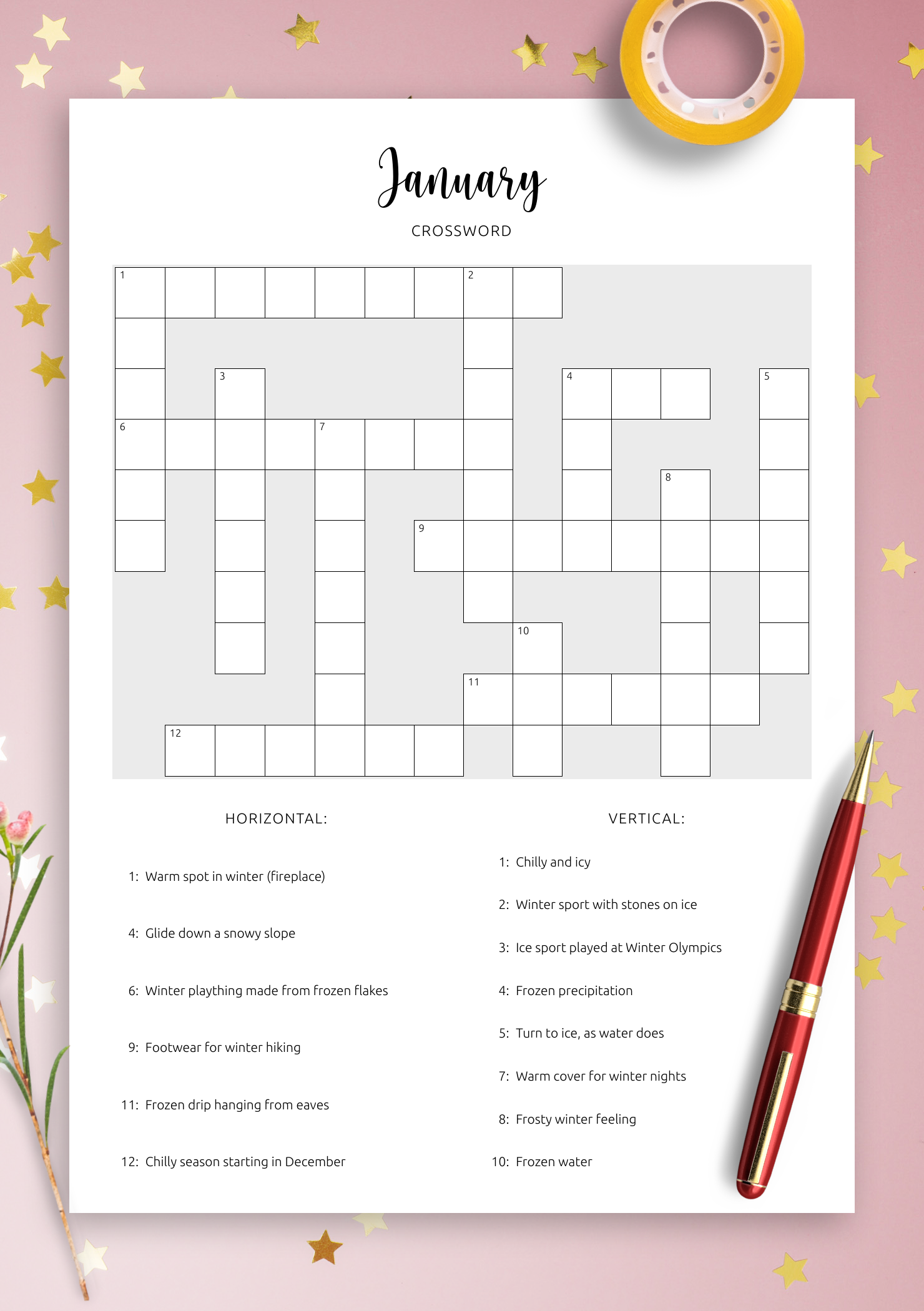 Download Printable January Crossword PDF – Kickstart the New Year