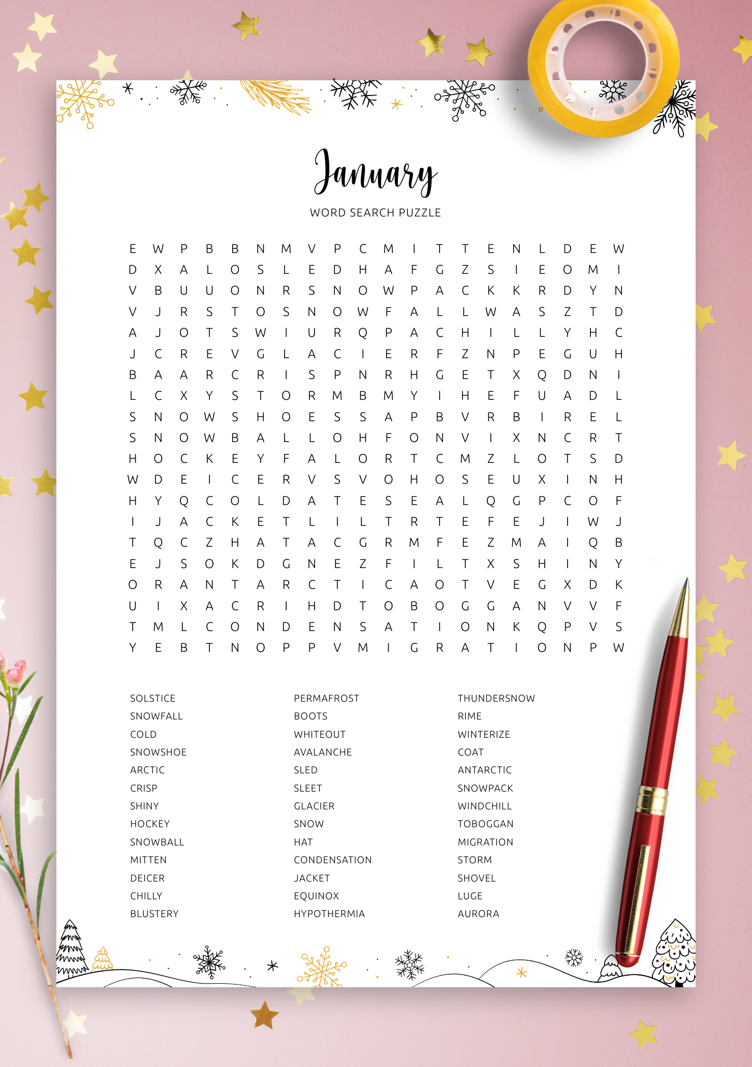 Download Printable January Word Search in PDF