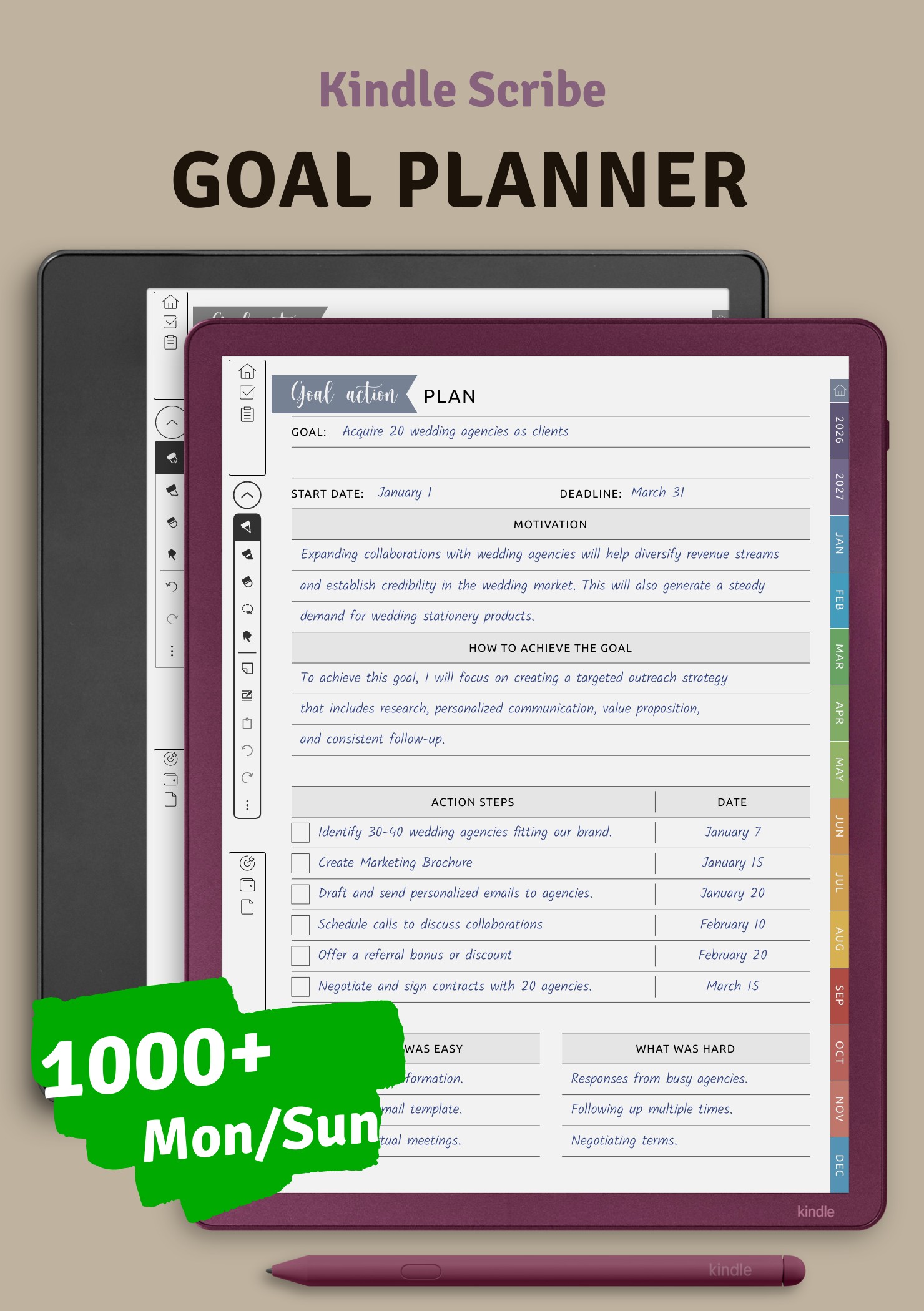 Download Kindle Scribe Goal Planner Hyperlinked PDF