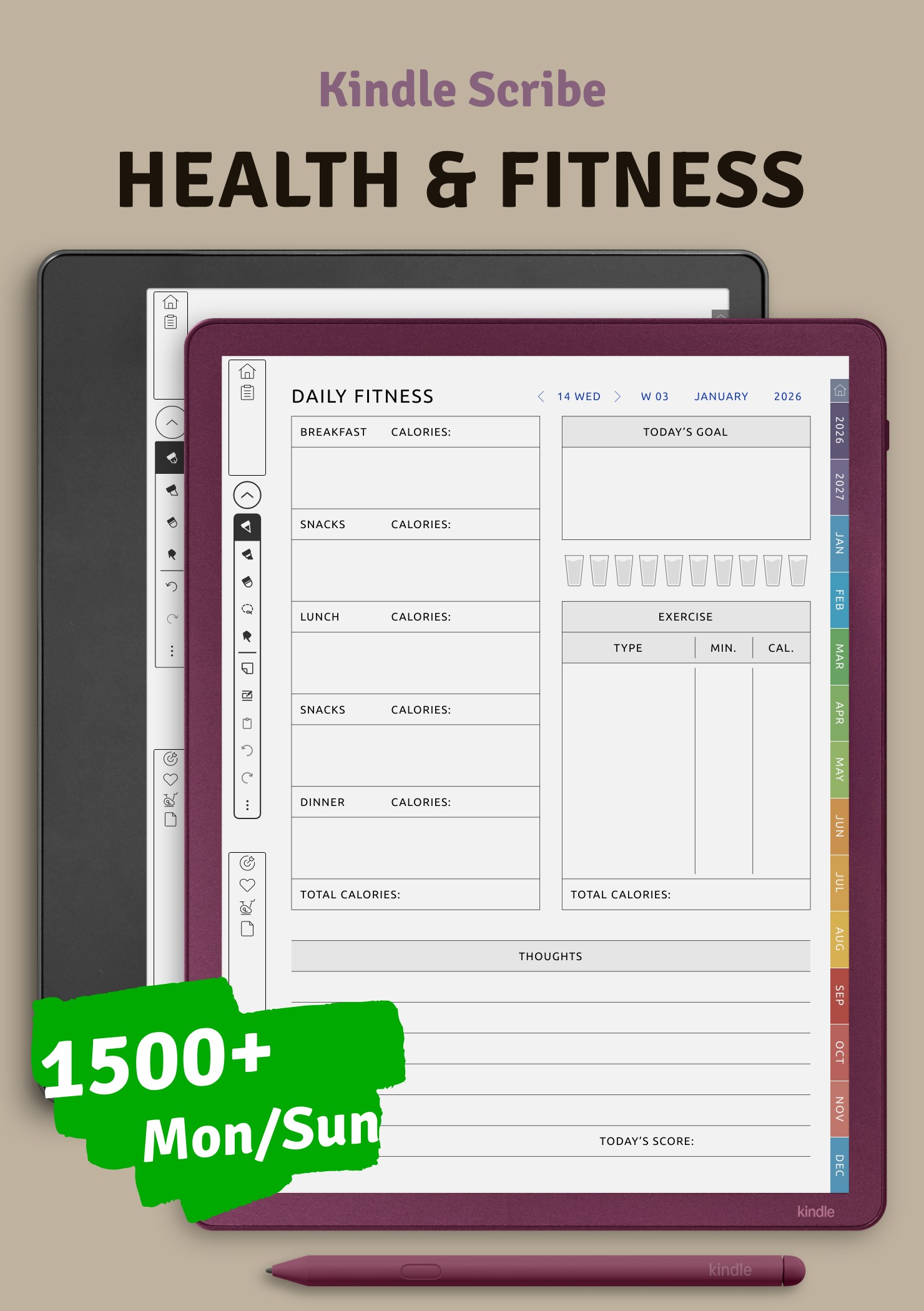 Download Kindle Scribe Health & Fitness Planner Hyperlinked PDF