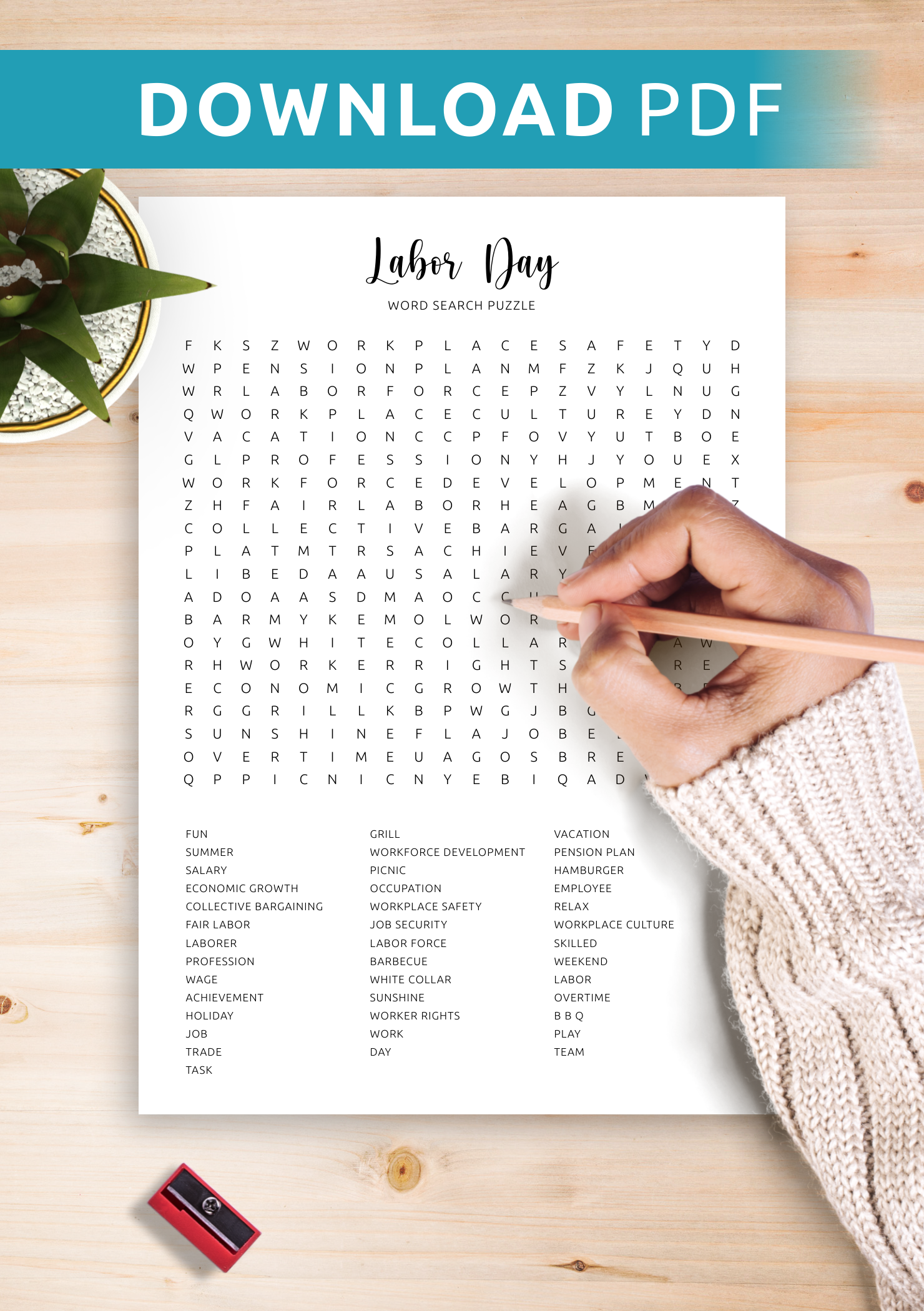 Download Labor Day Word Search Printable in PDF