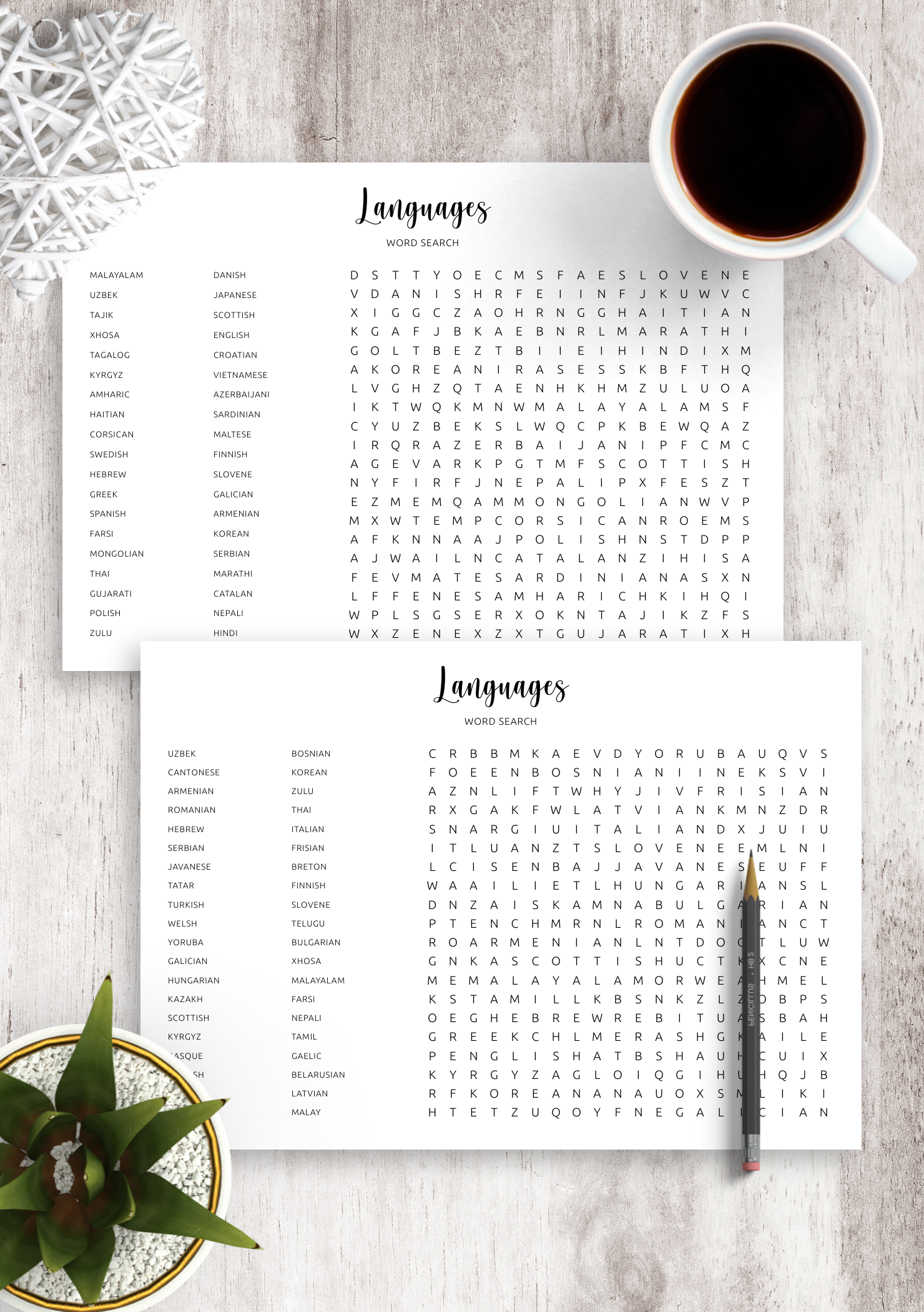 Download Printable Languages Word Search in PDF