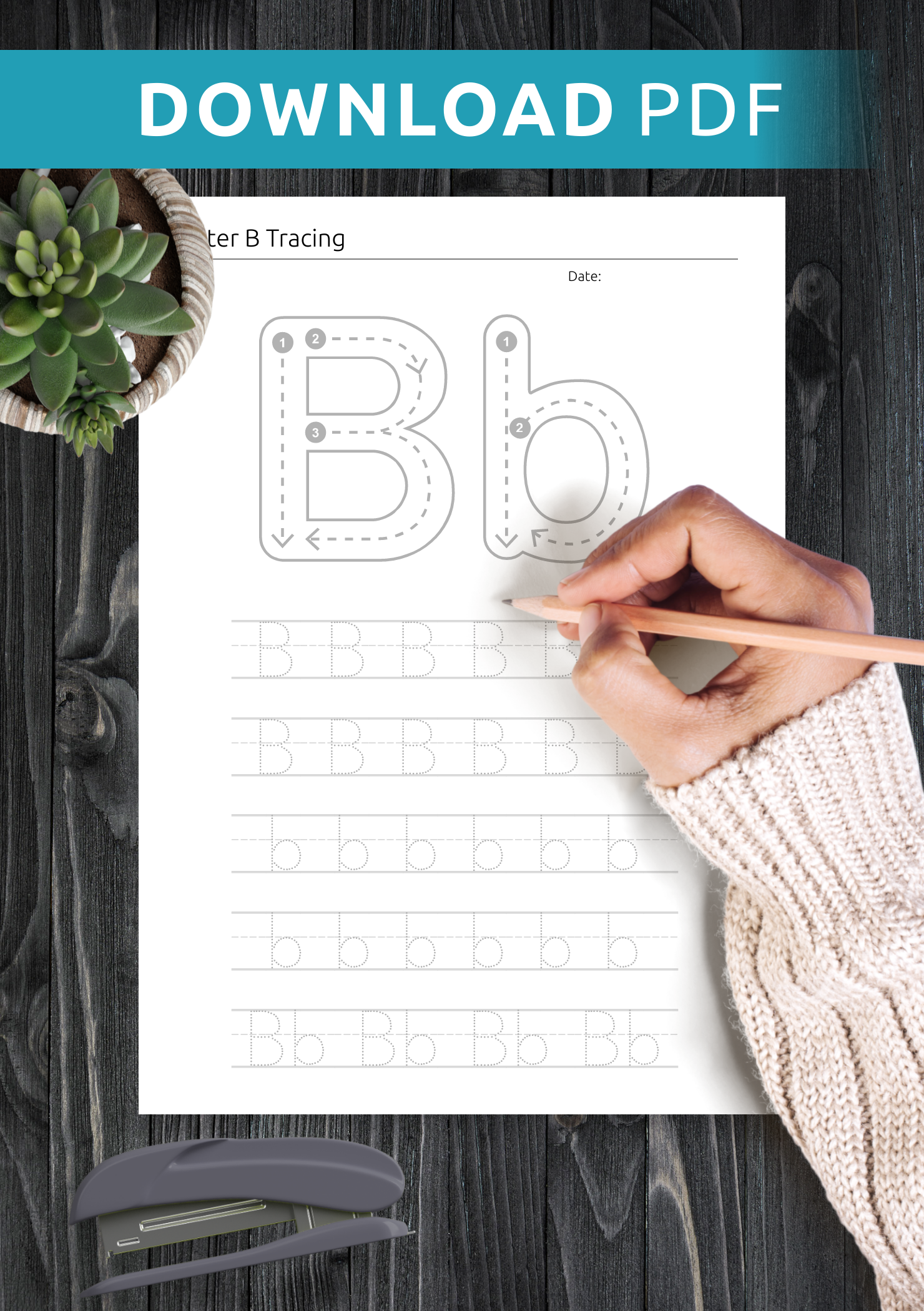 Download Letter B Practice Sheets for Kids Printable PDF