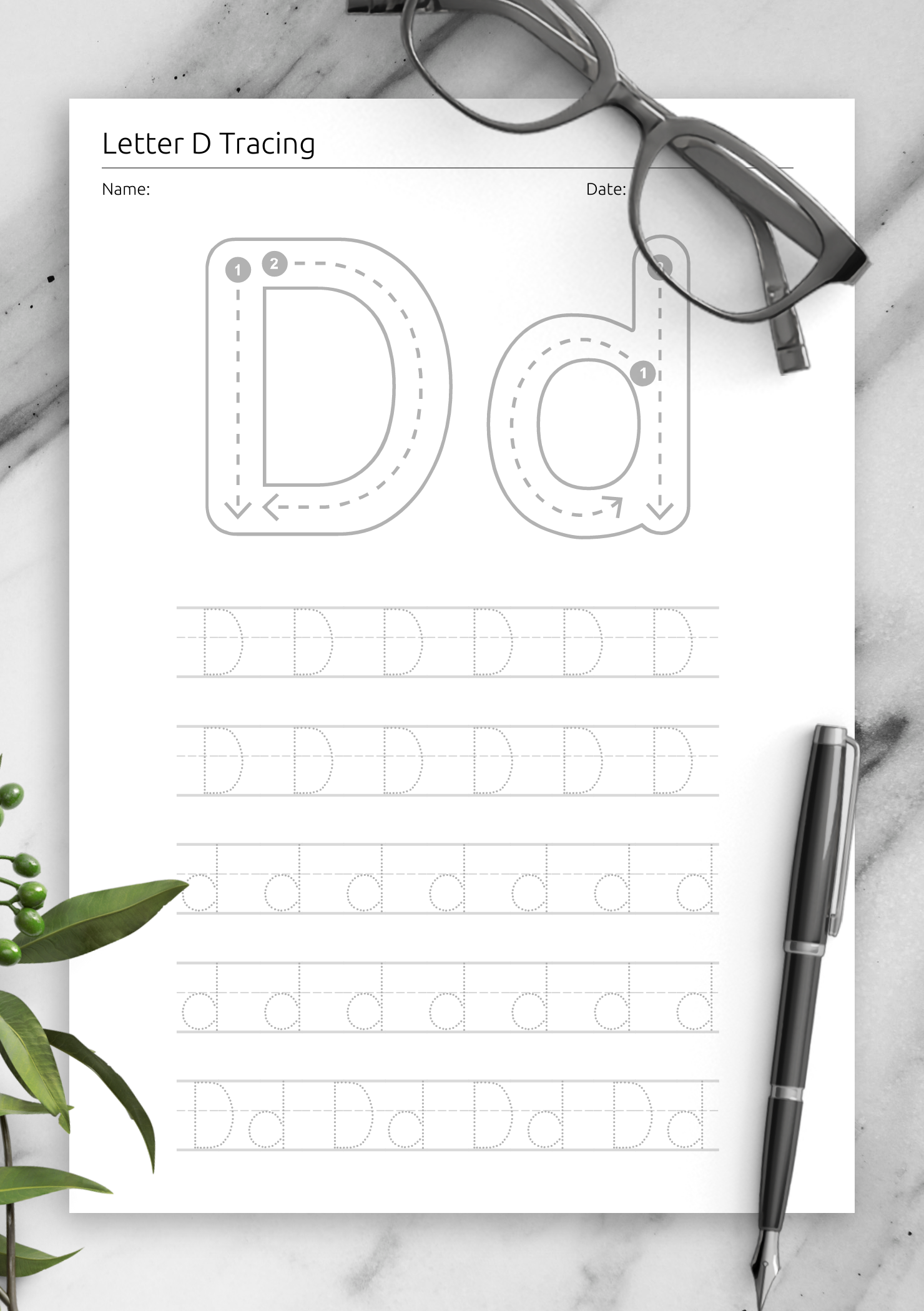 Download Letter D Tracing for Kids Printable PDF