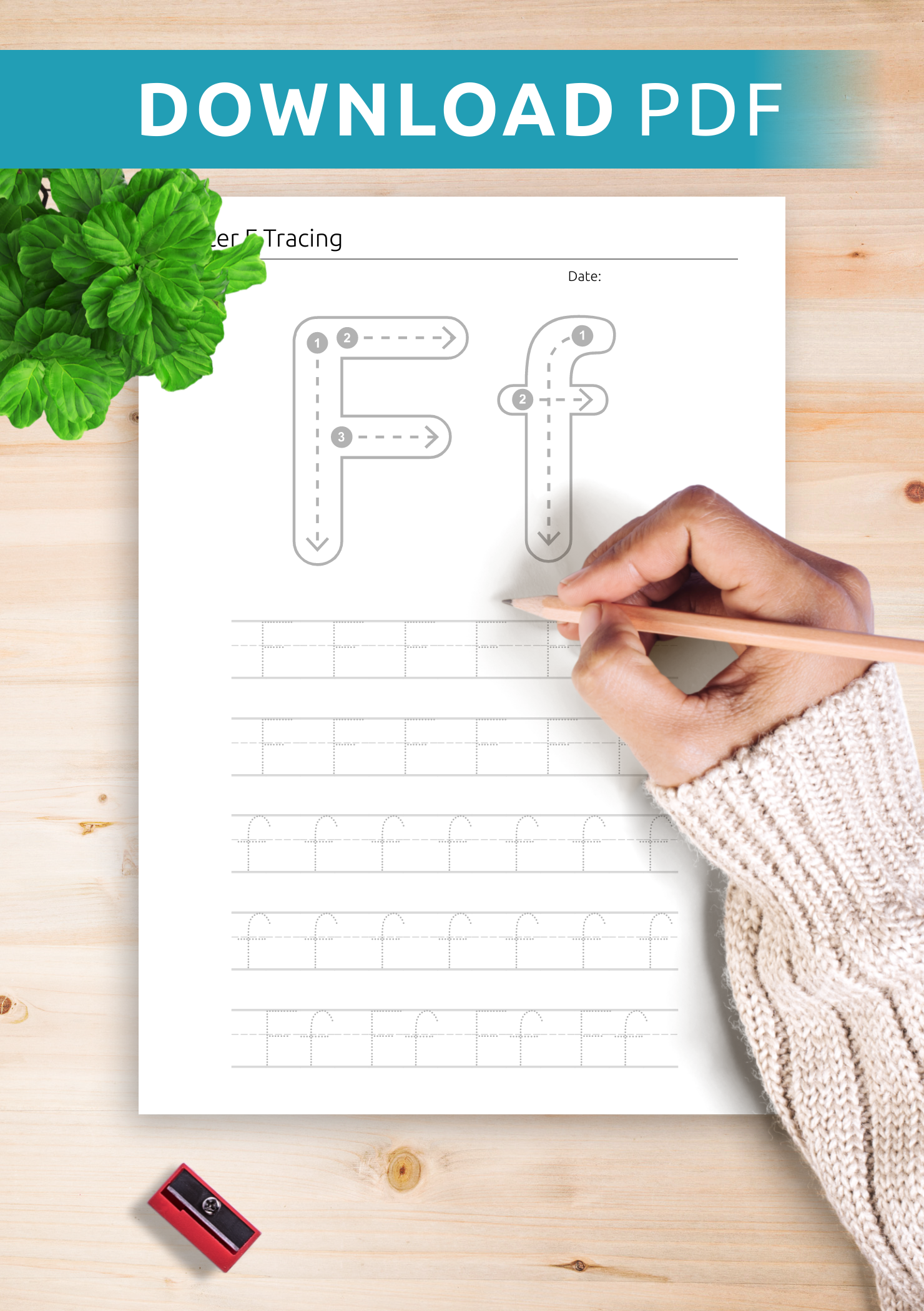 Download Letter F Trace Template for Kids Printable PDF
