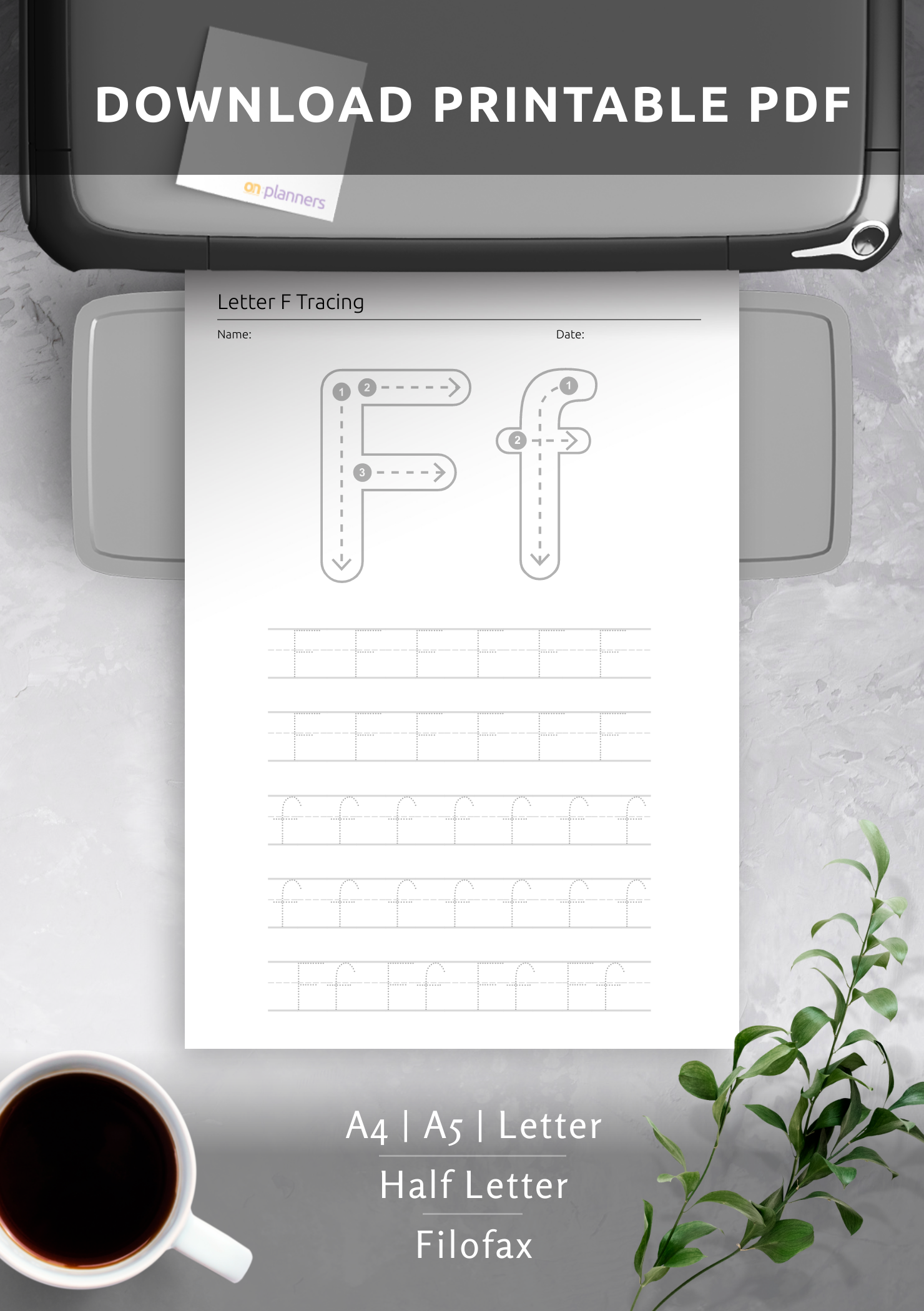 Download Letter F Trace Template for Kids Printable PDF