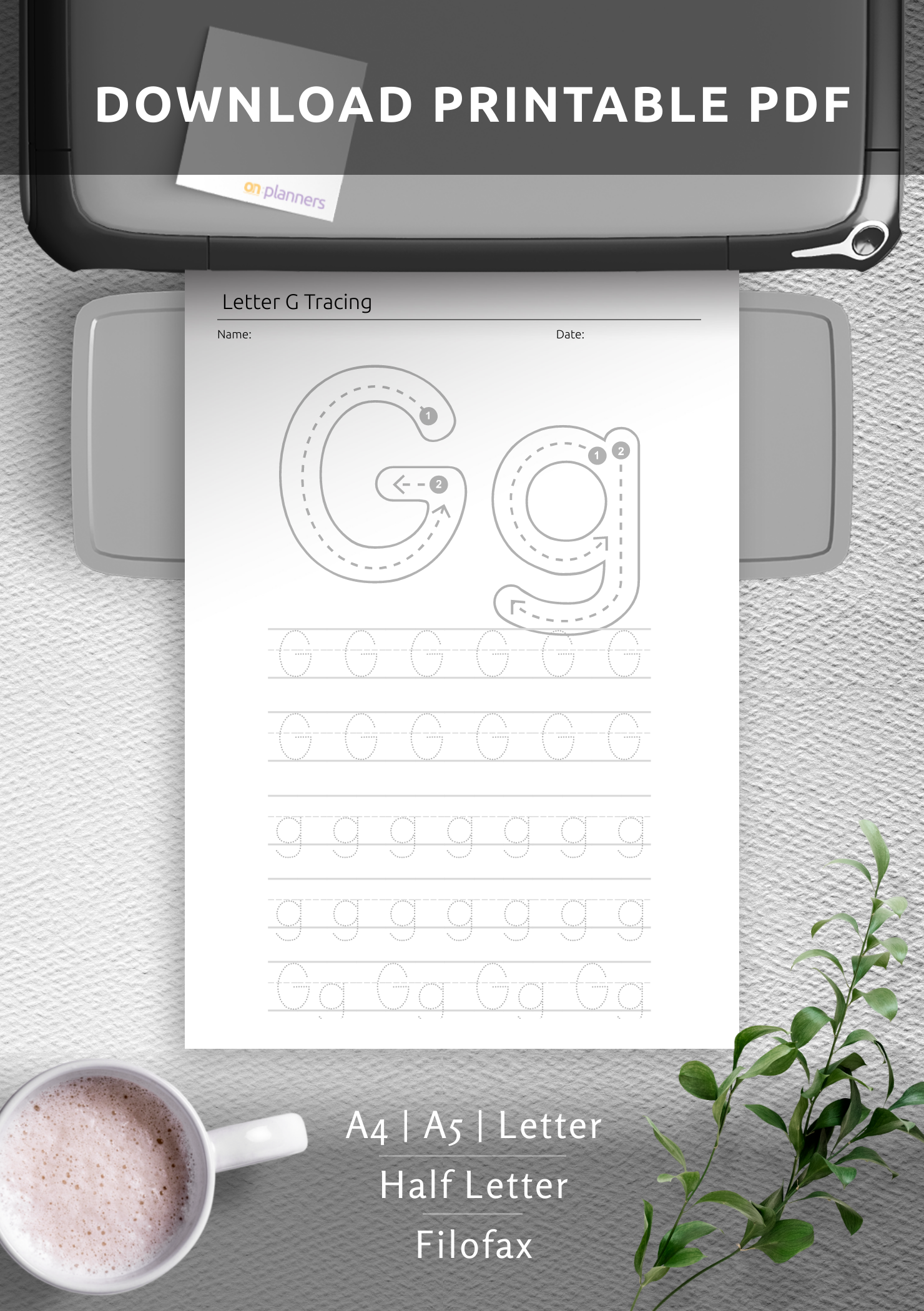 Download Letter G Trace Template for Kids Printable PDF
