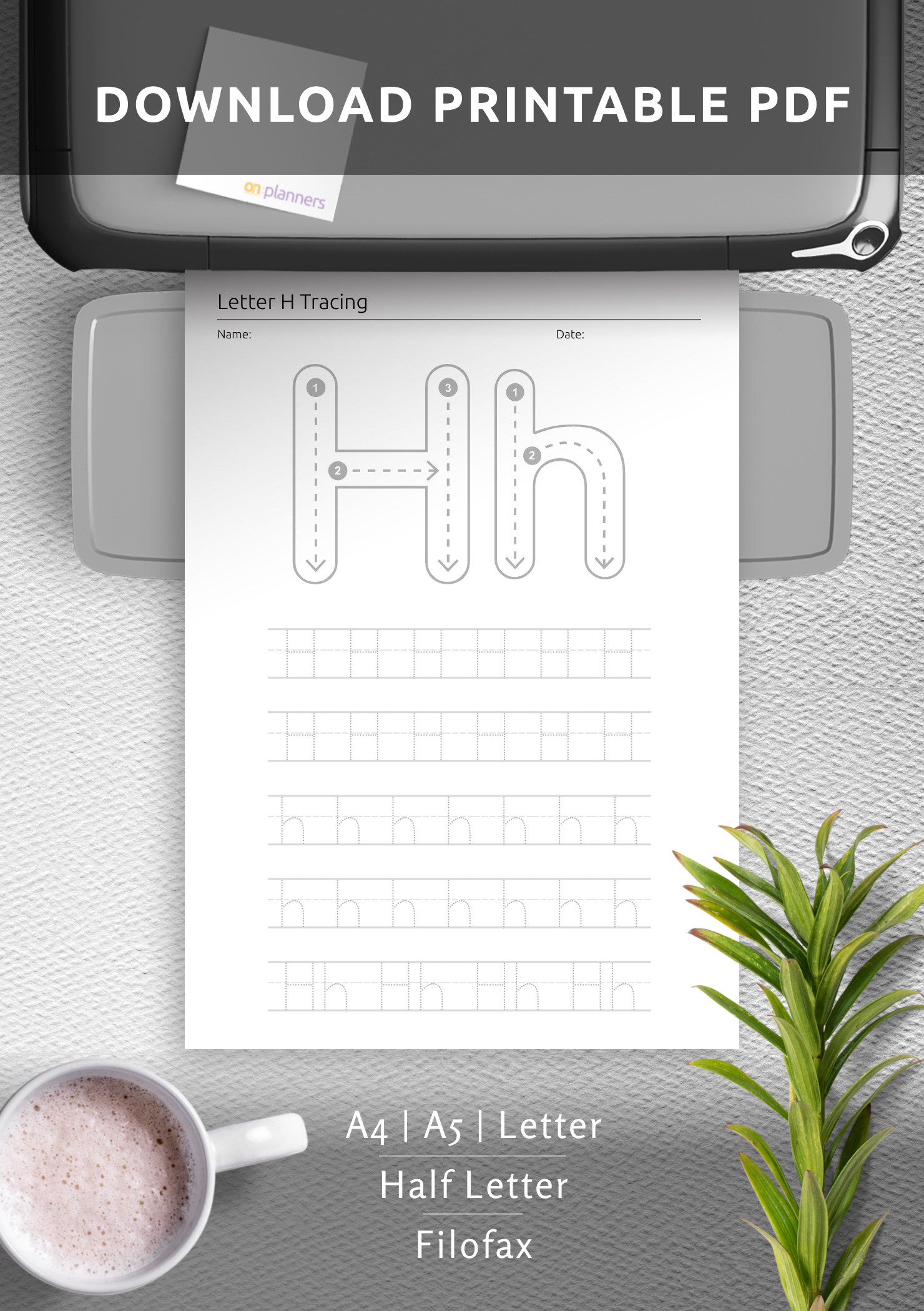 Download Letter H Tracing Worksheet for Kids Printable PDF