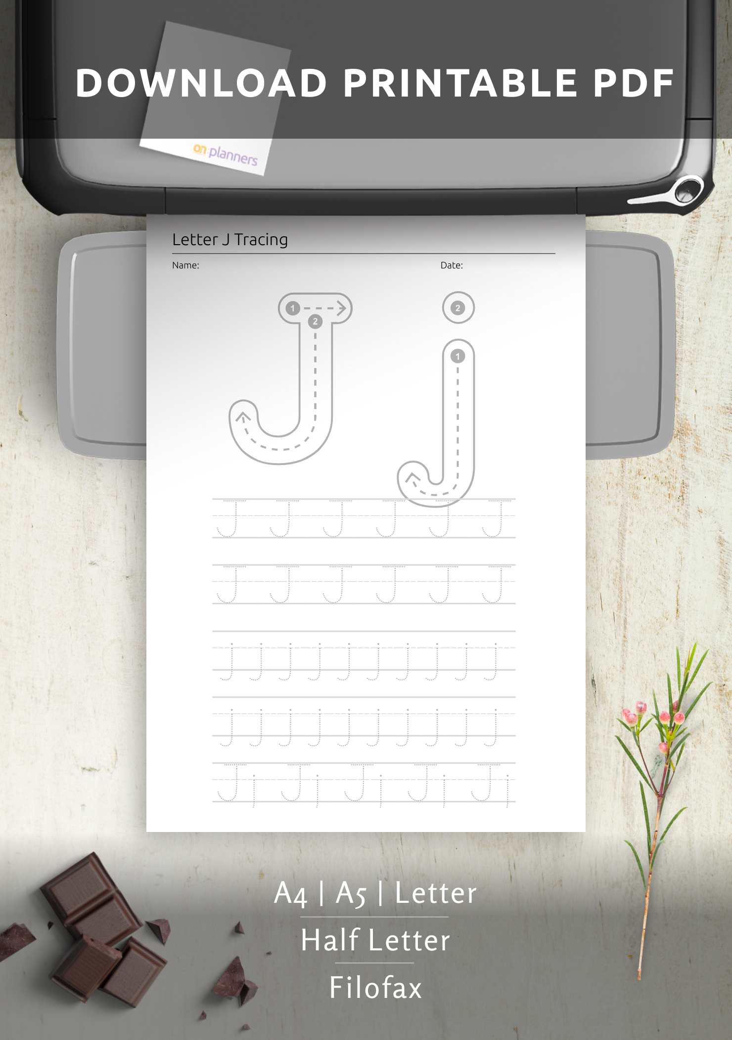 Download Letter J Trace for Kids Printable PDF