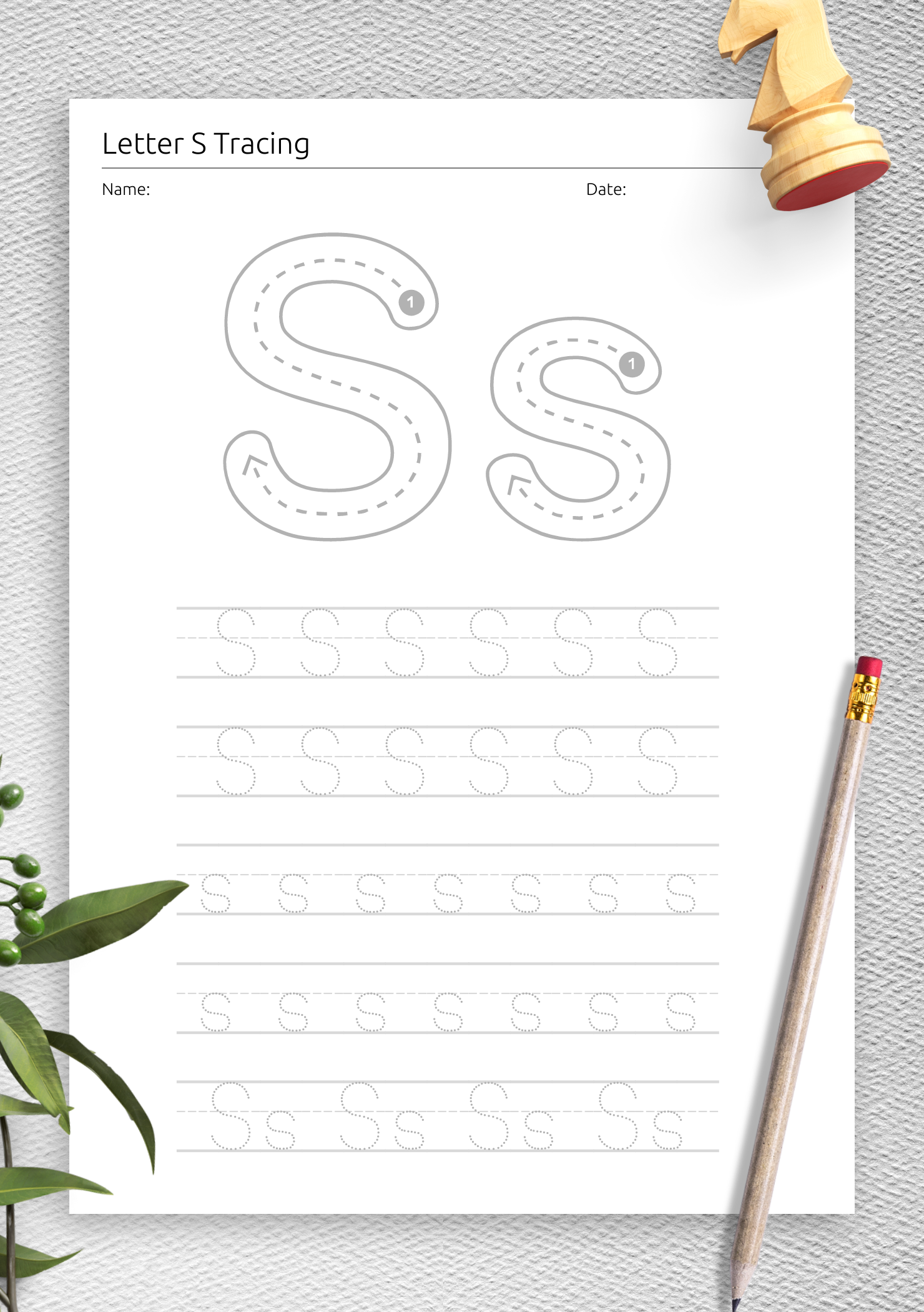 Download Letter S to Trace for Kids Printable PDF