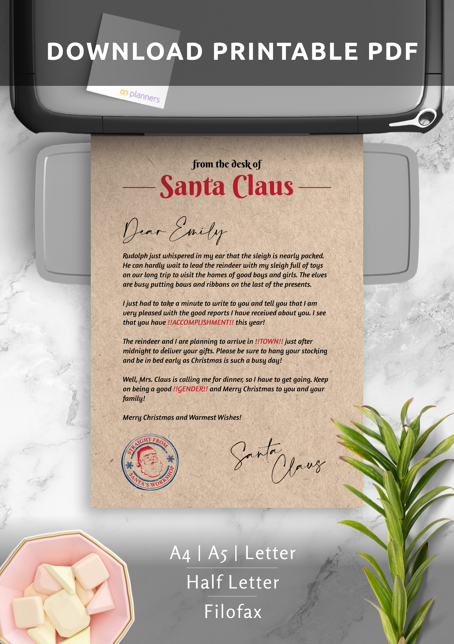 Download Printable Customizable Letter from Santa PDF