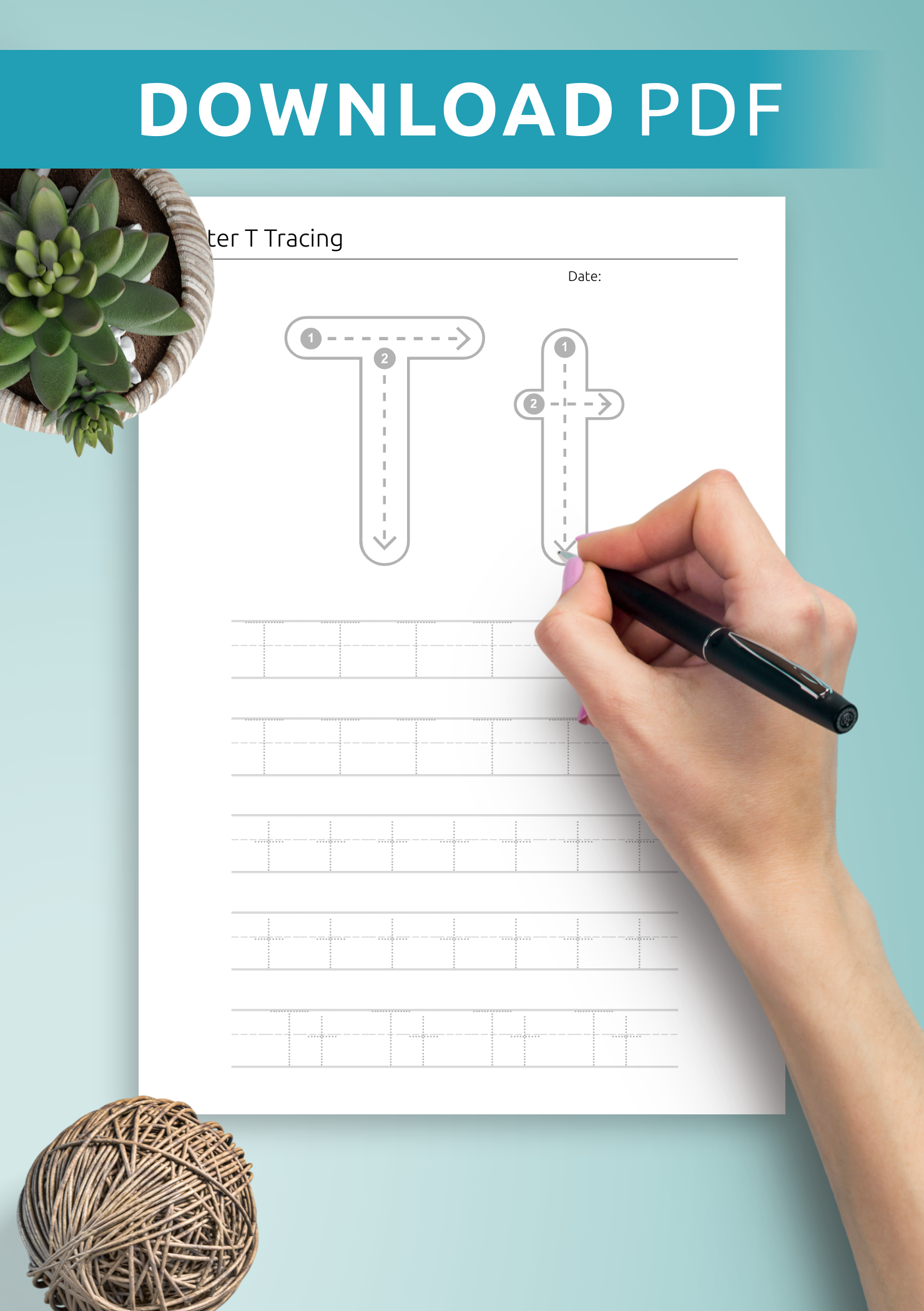 Download Letter T Tracing for Kids Printable PDF