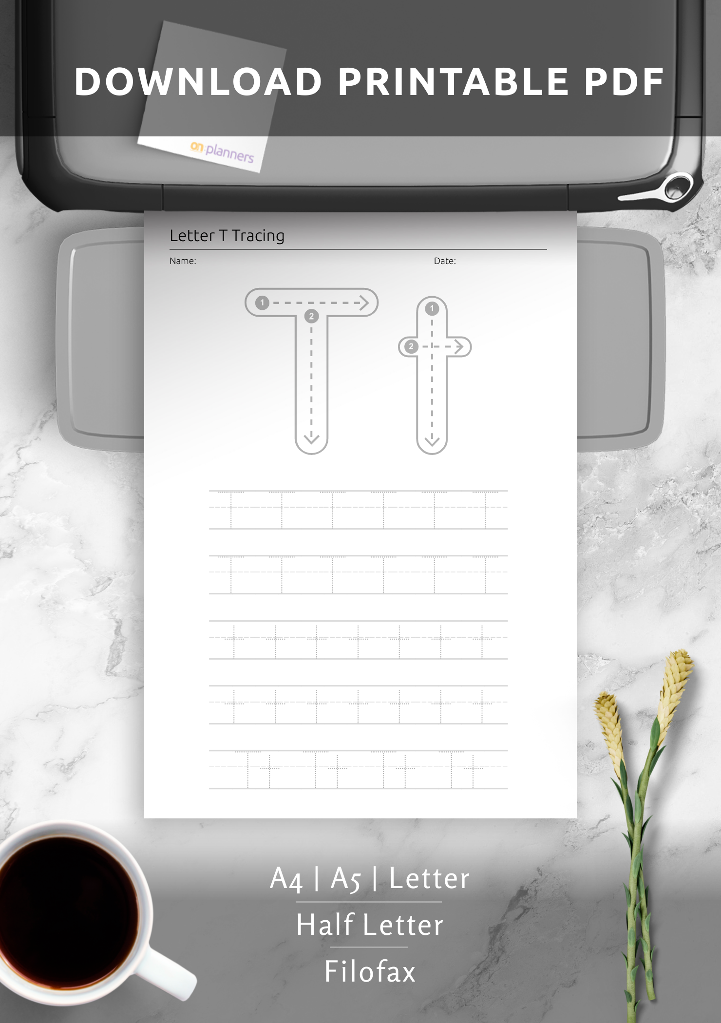 Download Letter T Tracing for Kids Printable PDF