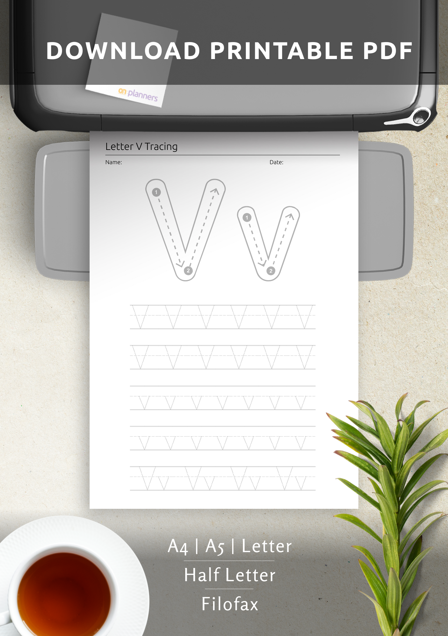 Download Letter V Trace for Kids Printable PDF