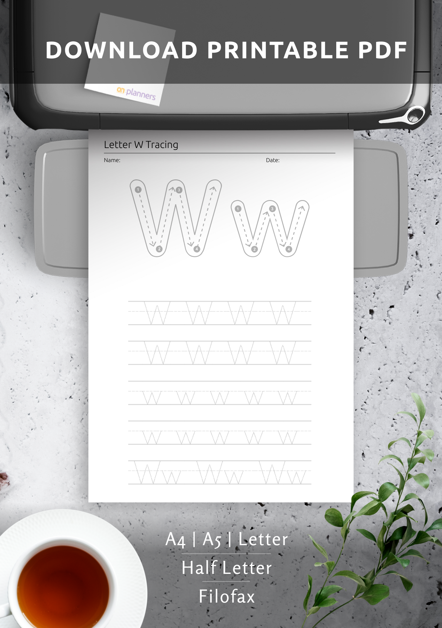 Download Letter W Trace for Kids Printable PDF