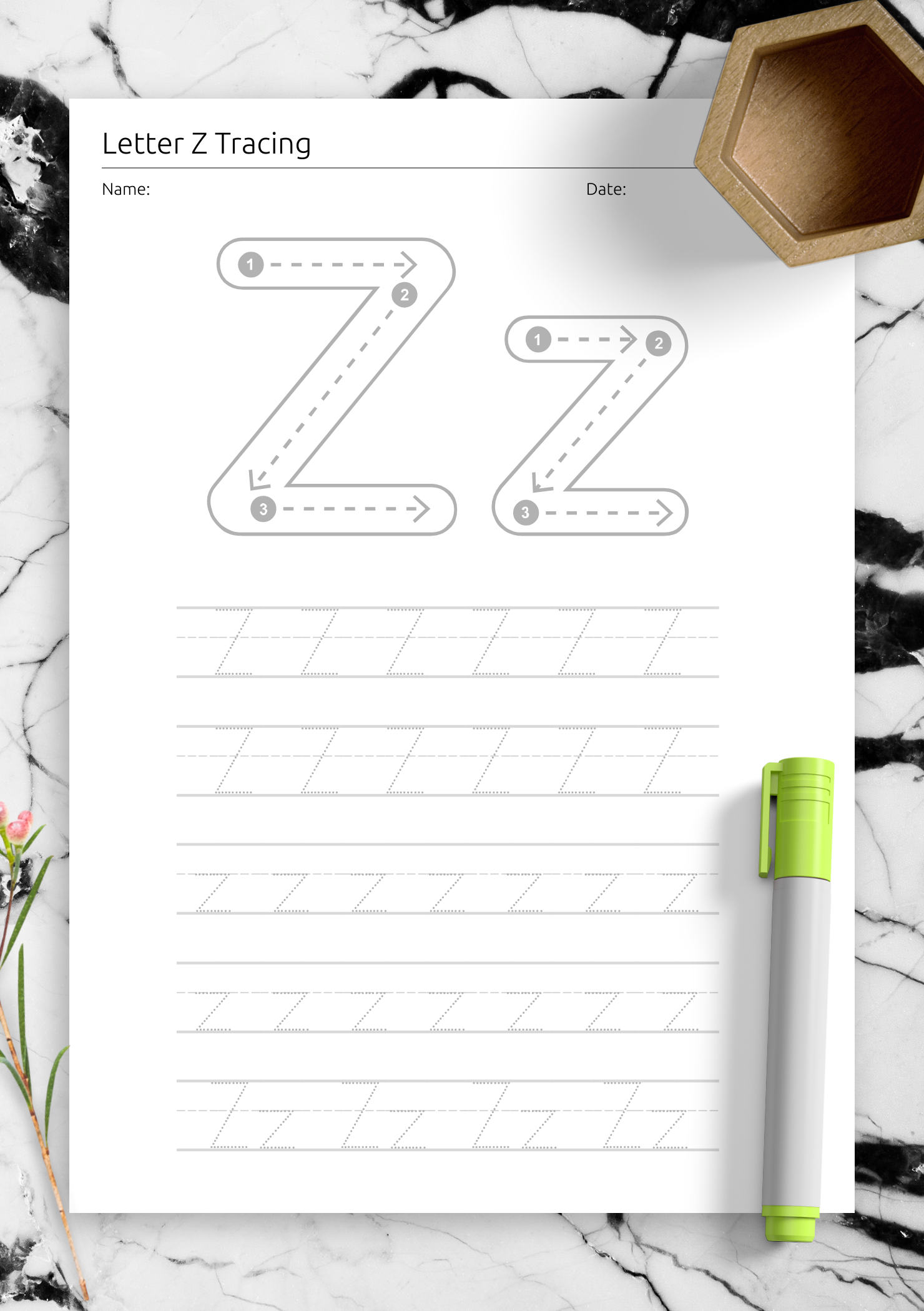 Download Letter Z Tracing for Kids Printable PDF