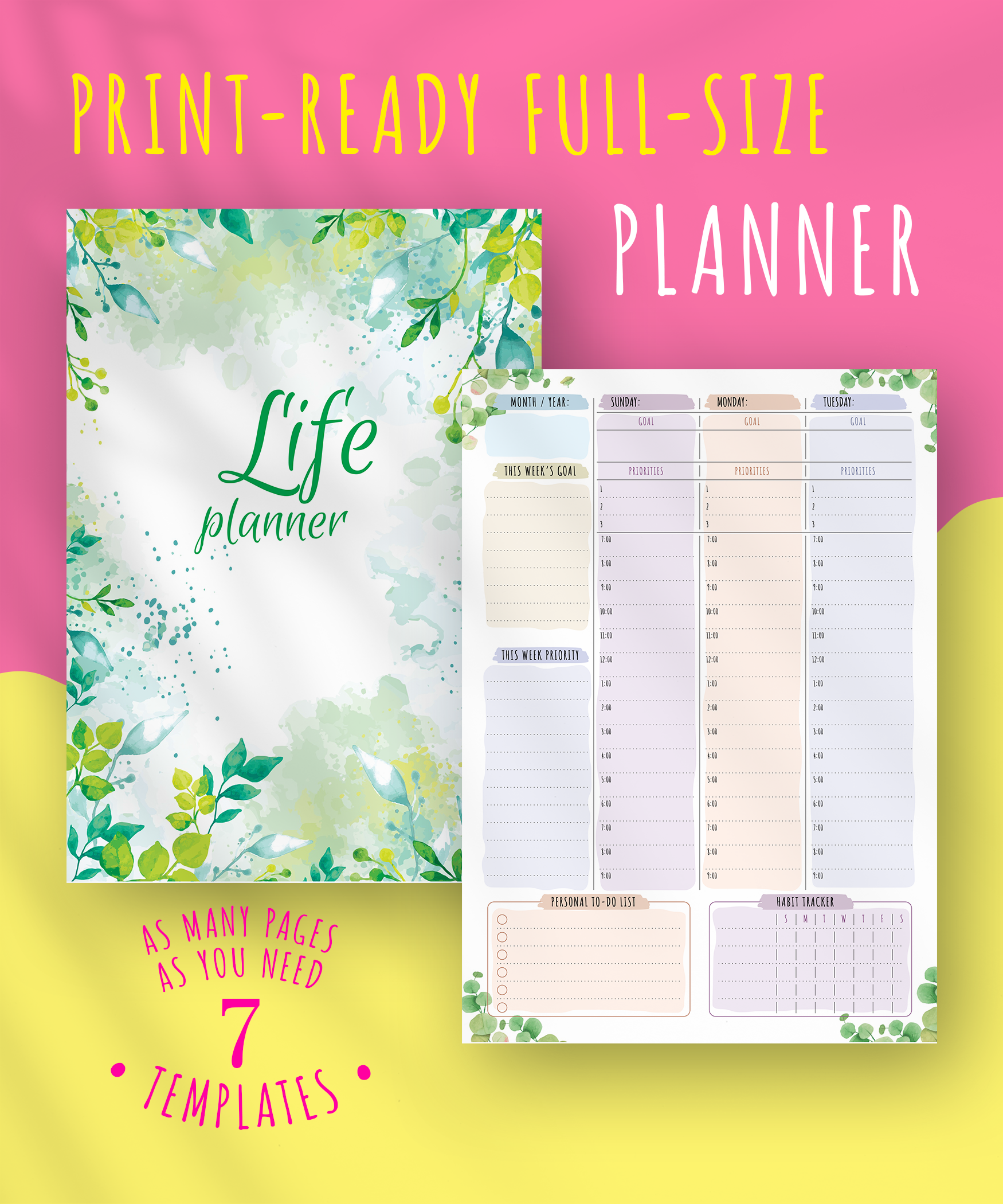 Undated Life Planner – Floral Style for Goals & Wellness