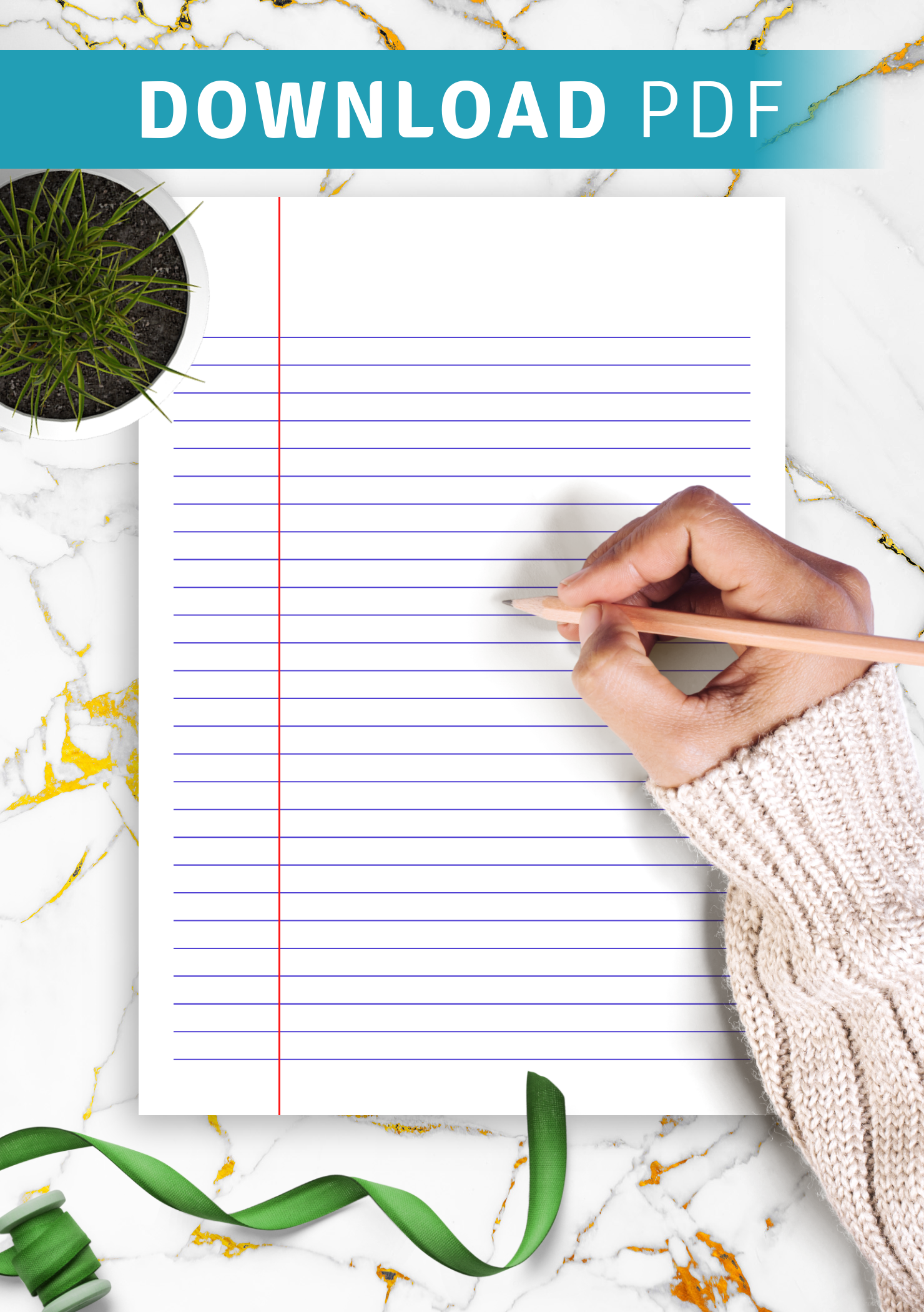 Download Printable Lined Paper Template - Narrow Ruled 6.35mm blue PDF