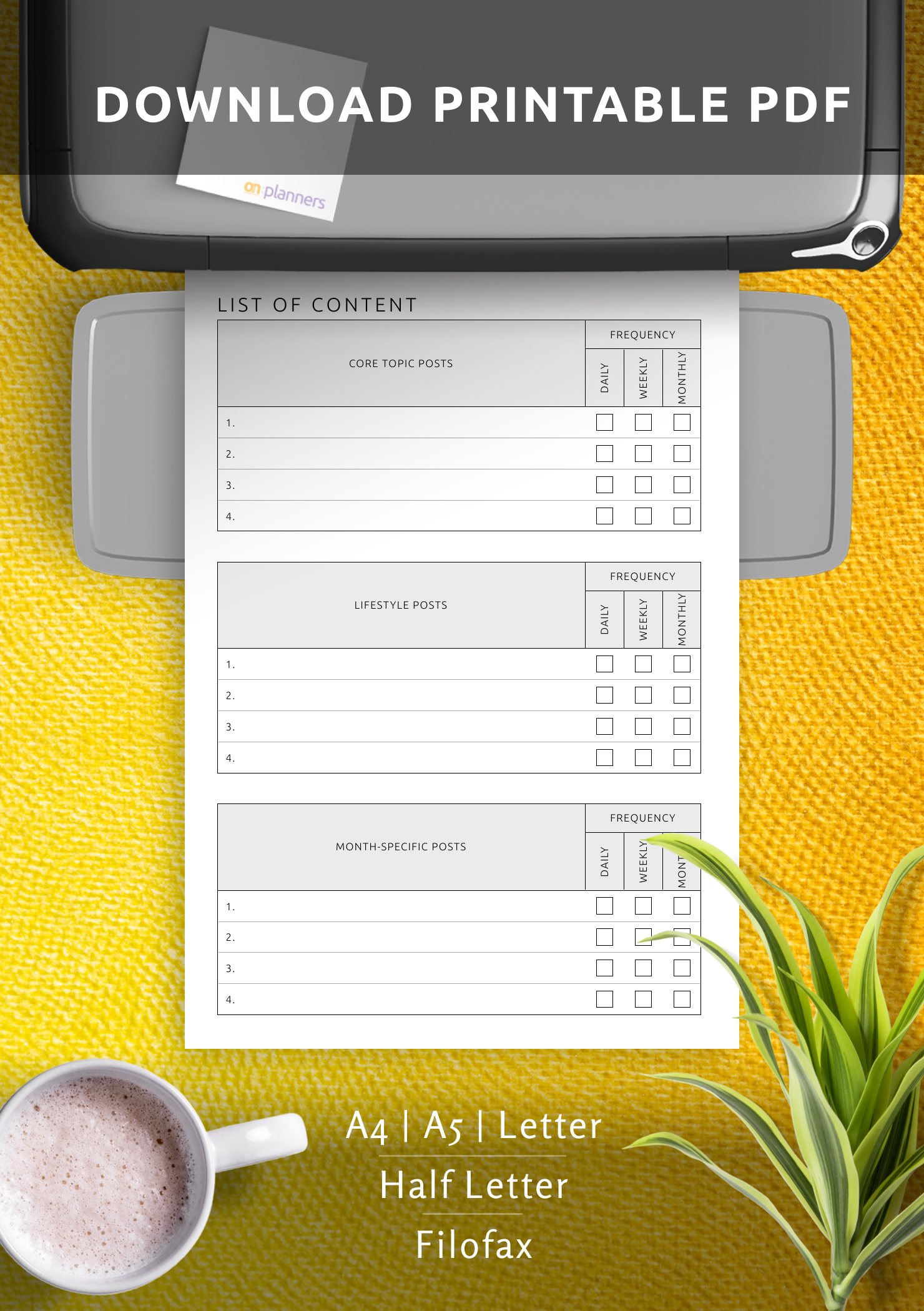 Download Printable List of Content Template PDF