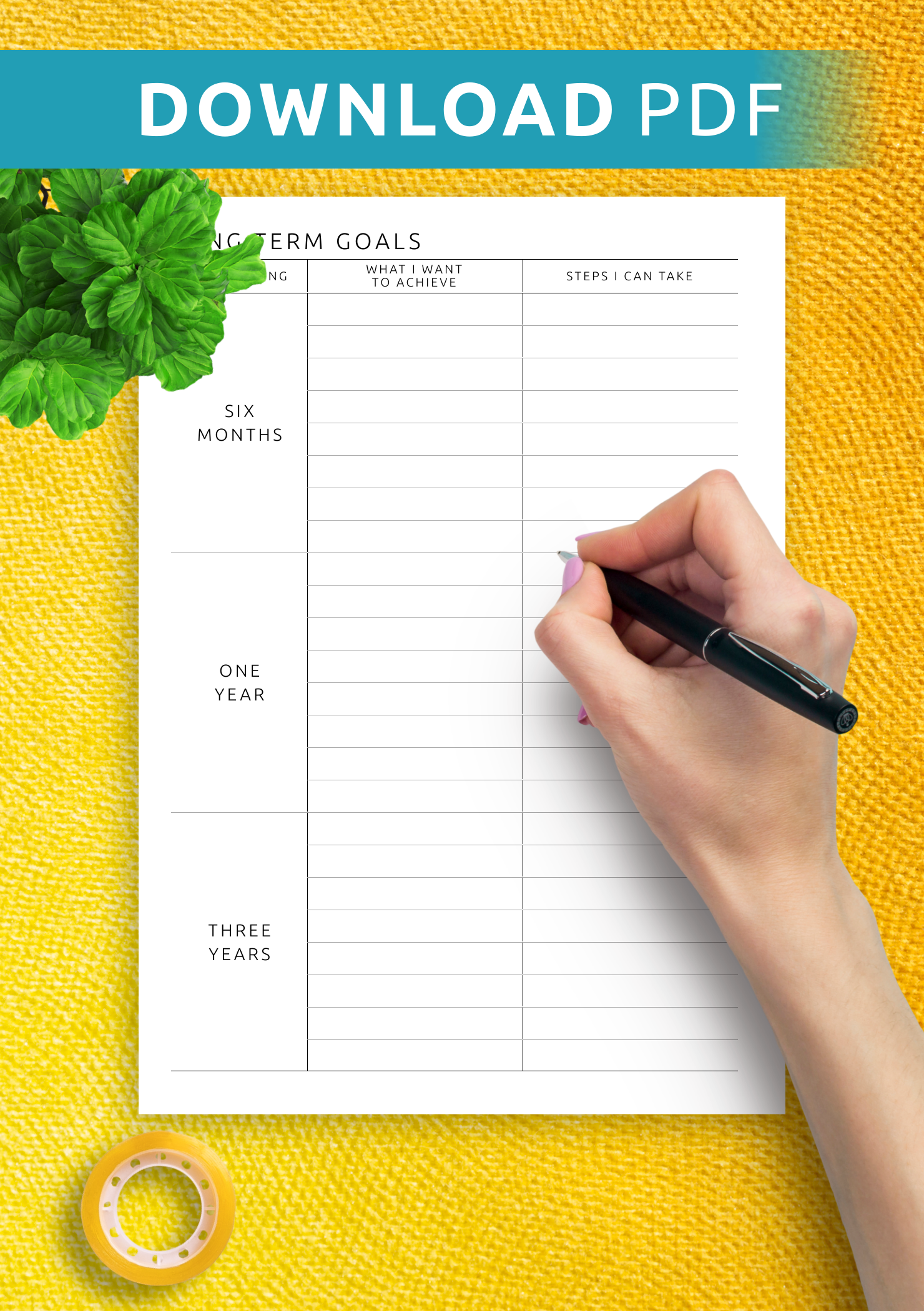 Download Printable Long-Term Goals Template PDF