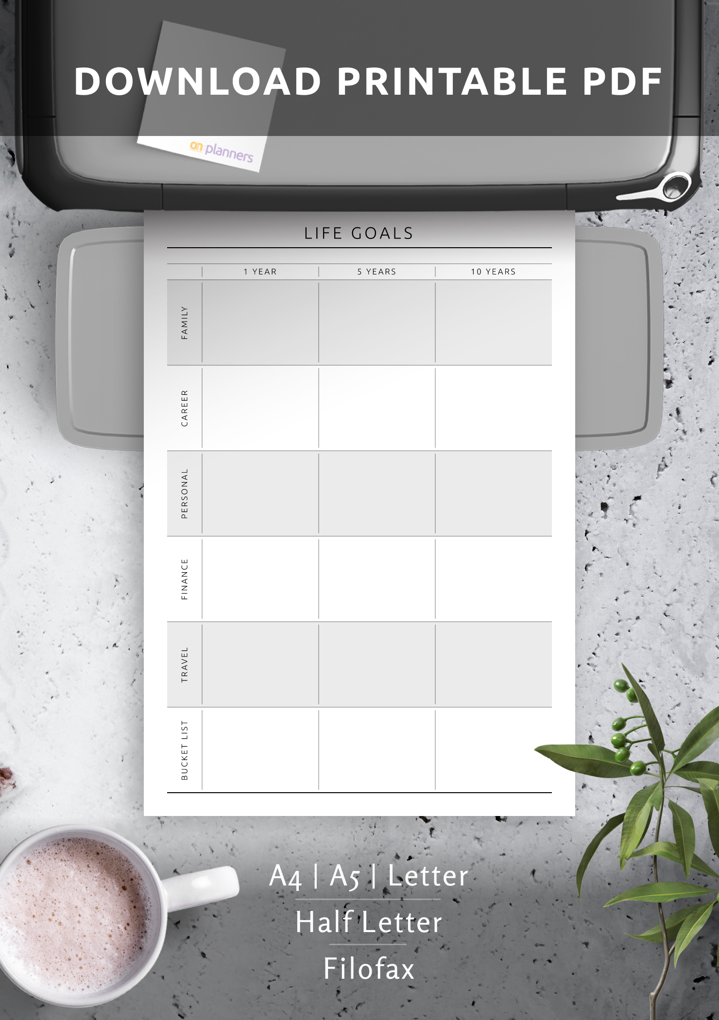 Download Printable Long-Term Yearly Life Goals Simple Template PDF