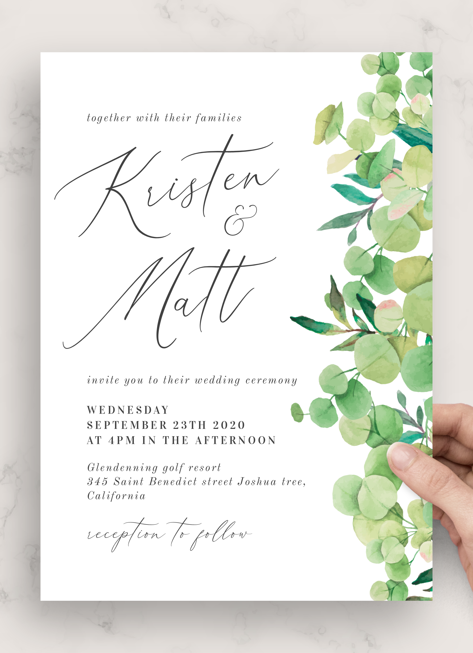 Download Printable Lush Greenery Wedding Invitation Suite PDF